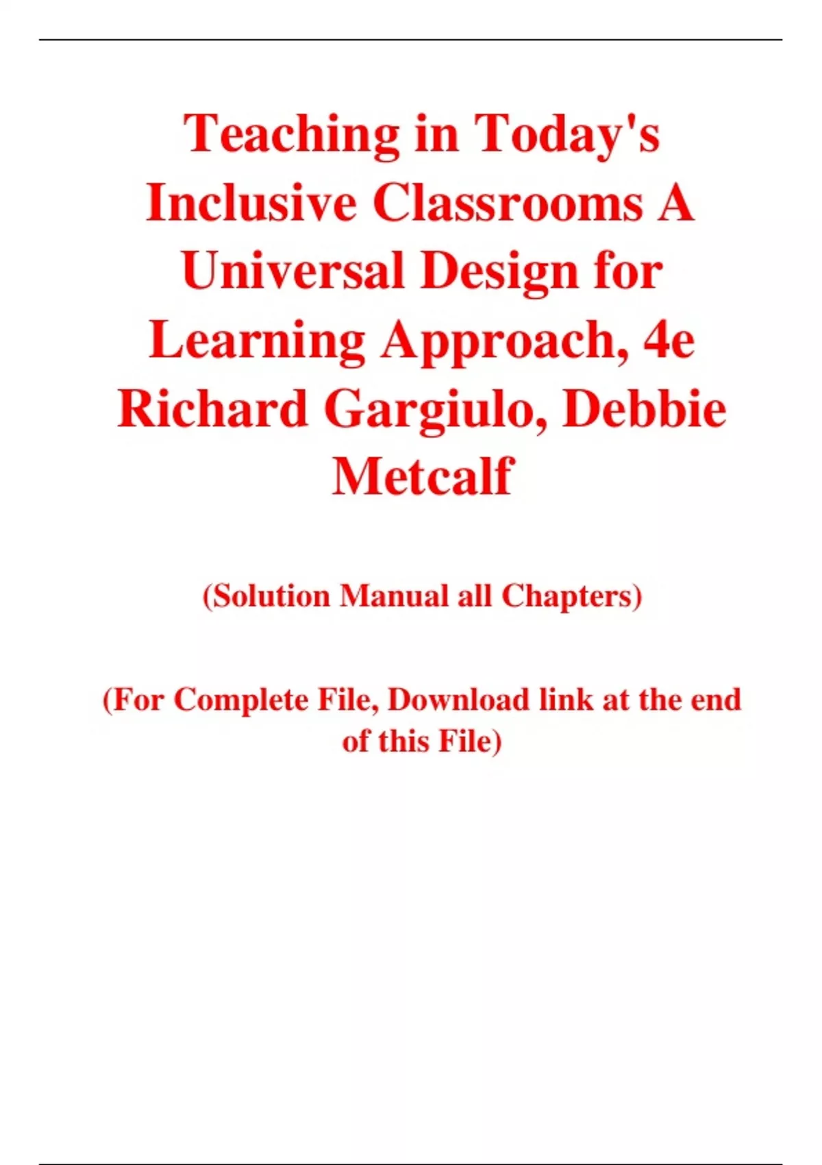 Teaching in Today's Inclusive Classrooms A Universal Design for ...