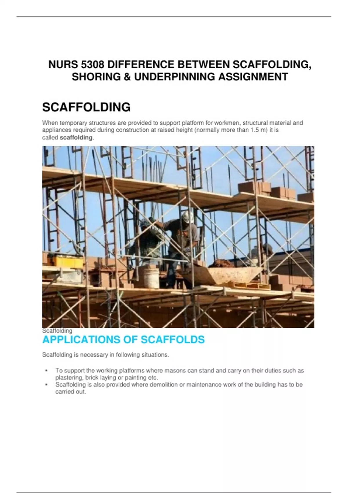 DIFFERENCE BETWEEN SCAFFOLDING, SHORING & UNDERPINNING ASSIGNMENT ...