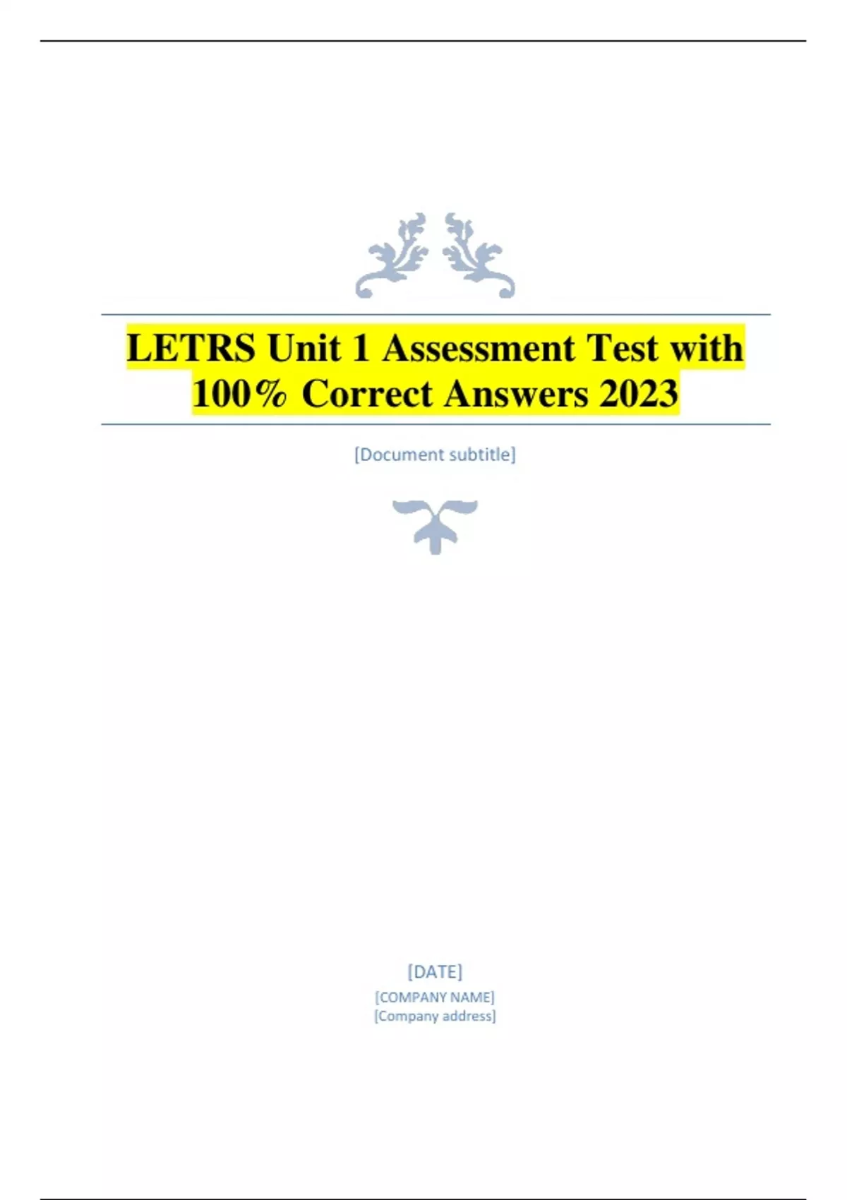 LETRS Unit 1 Assessment Test with 100% Correct Answers 2023 - LETRS ...