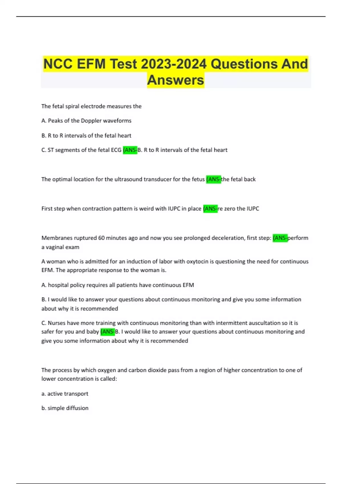 NCC EFM Test Questions And Answers - NCC EFM - Stuvia US