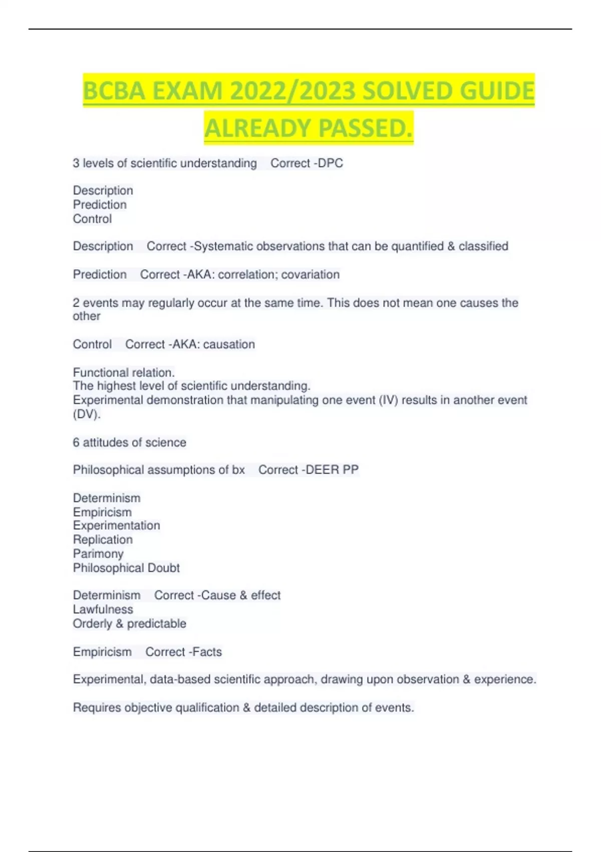 BCBA EXAM 2022/2023 SOLVED GUIDE ALREADY PASSED 100% VERIFIED GUIDE ...