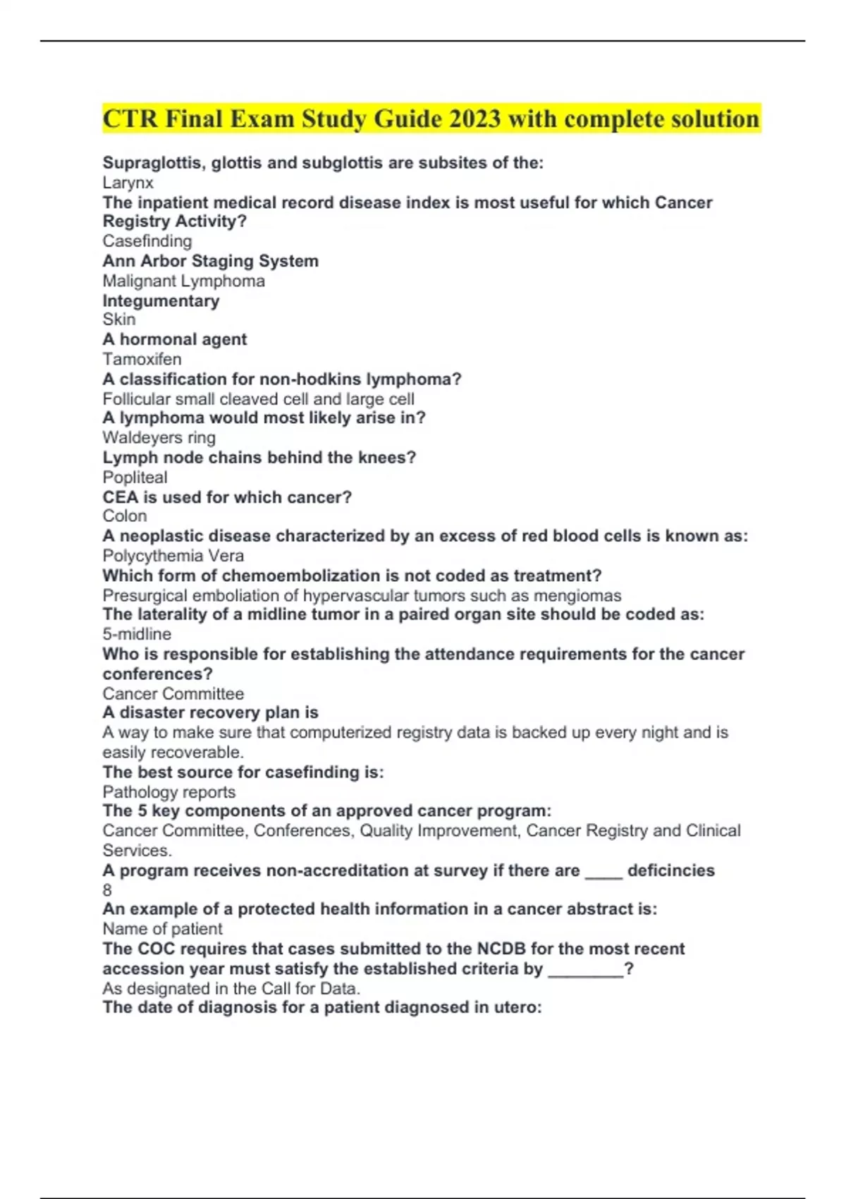 CTR Final Exam Study Guide 2023 with complete solution - CTR - Stuvia US