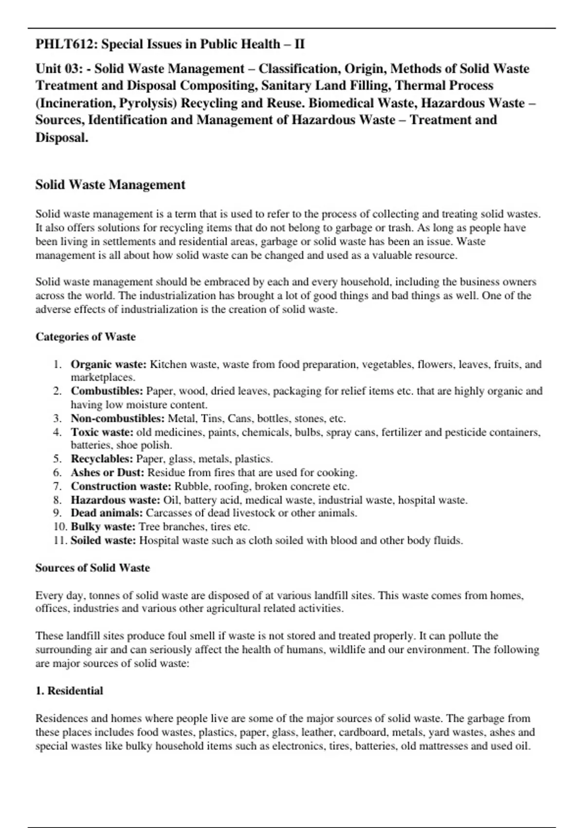 Summary Public Health: Solid Waste Management - PHLT - Stuvia US