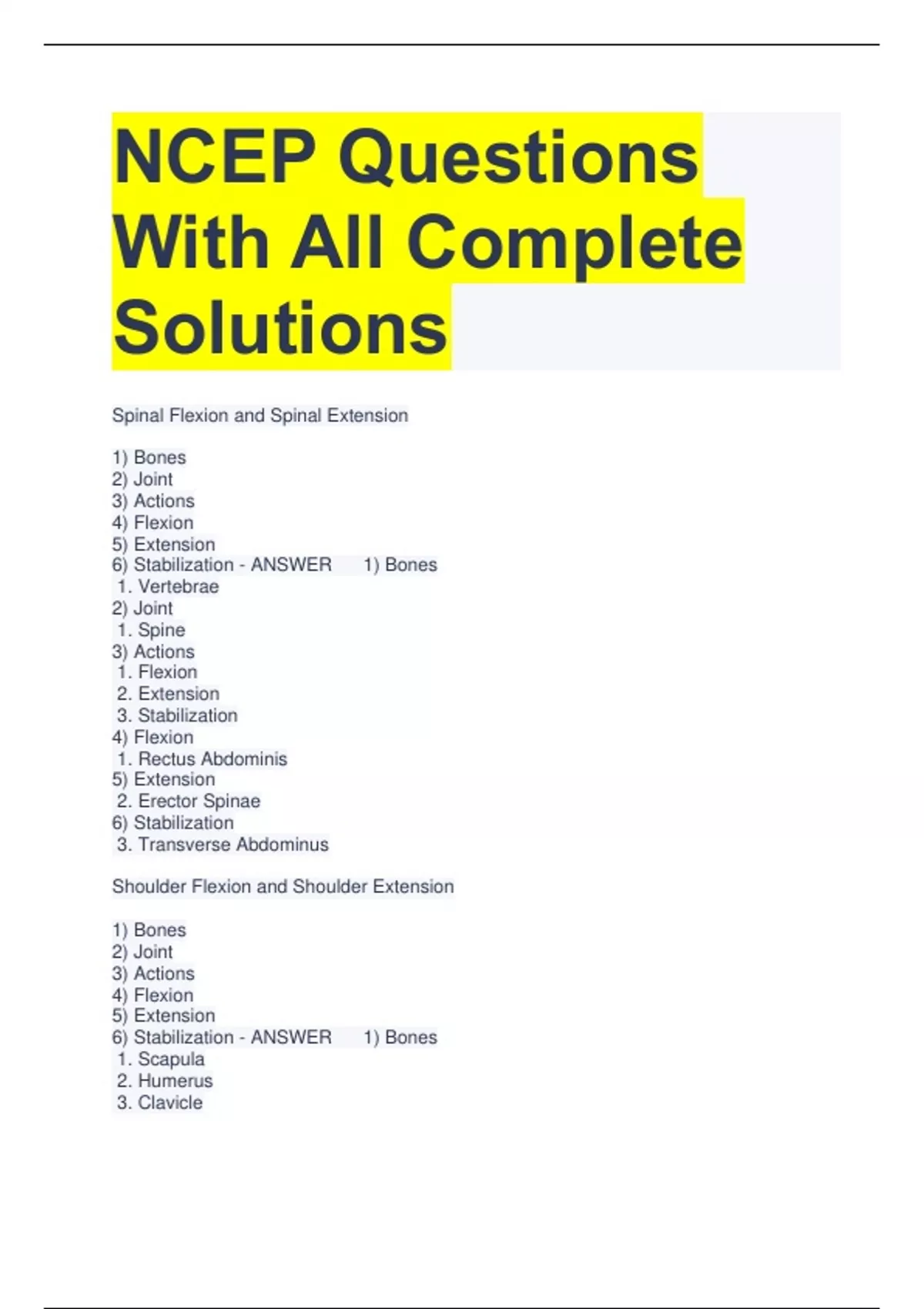 NCEP Questions With All Complete Solutions - NCEP - Stuvia US
