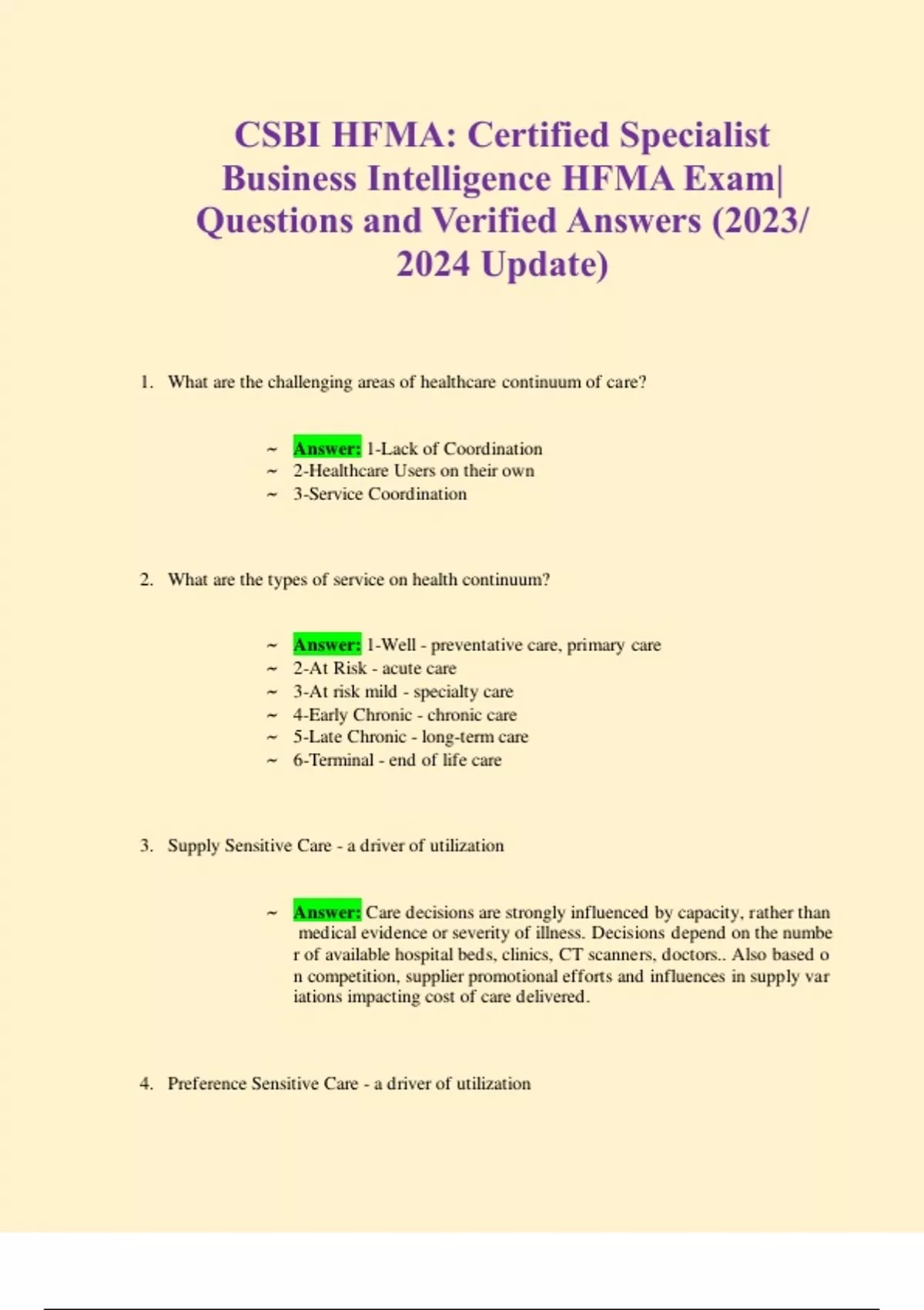 CSBI HFMA: Certified Specialist Business Intelligence HFMA Exam| Questions and Verified Answers ...