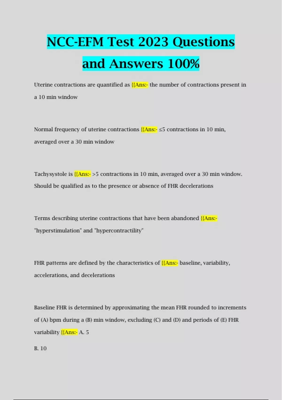 NCC-EFM Test 2023 Questions and Answers 100% - NCC EFM - Stuvia US