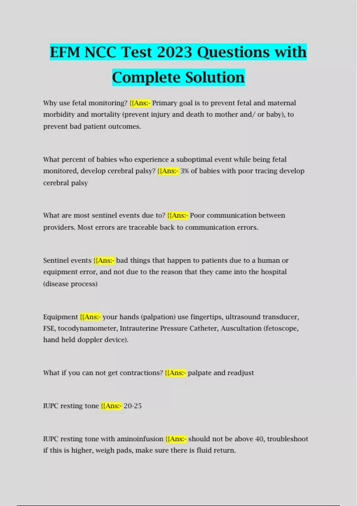 EFM NCC Test 2023 Questions with Complete Solution - EFM NCC - Stuvia US