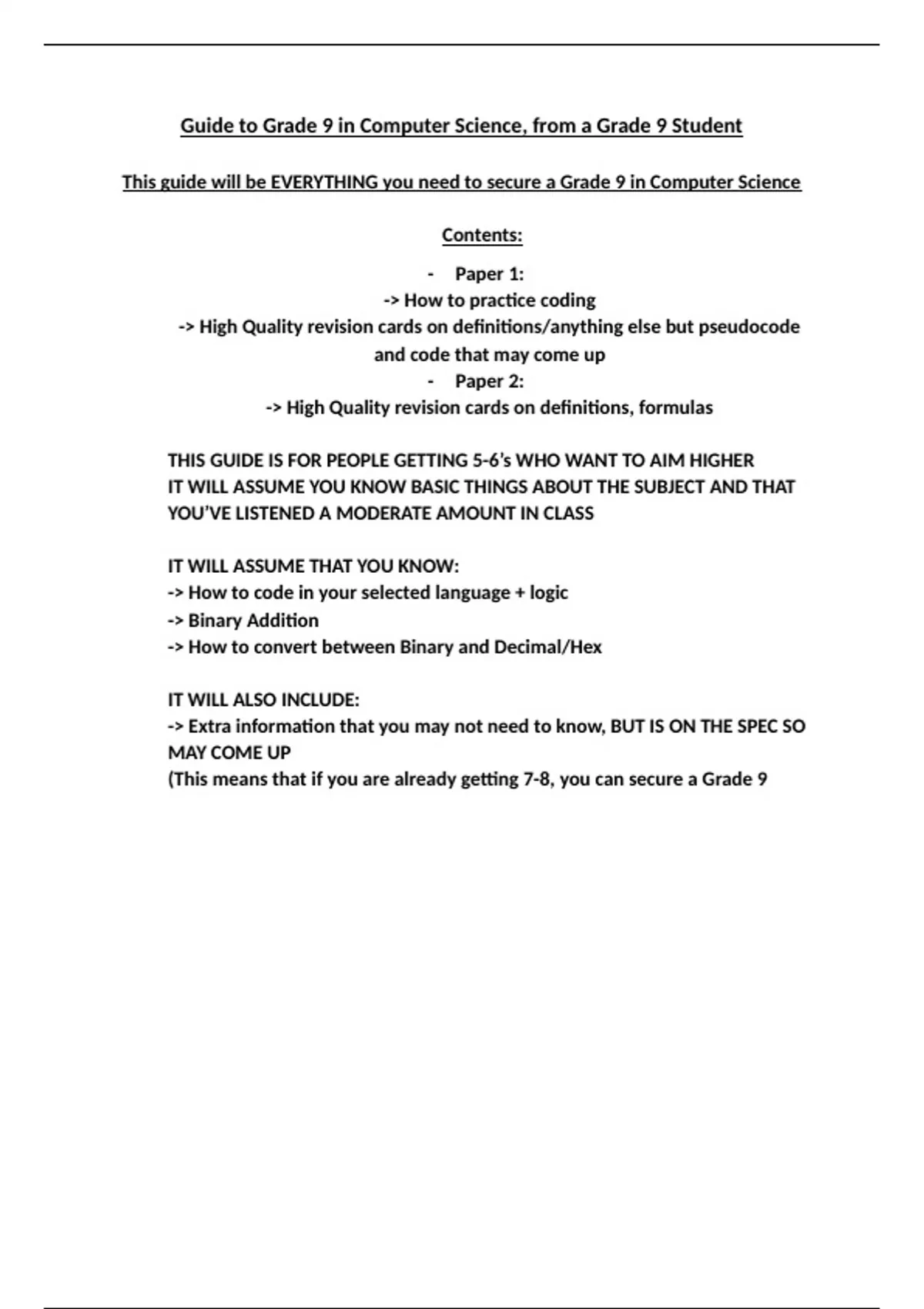 Summary Guide to Grade 9 in Computer Science, from a Grade 9 Student ...