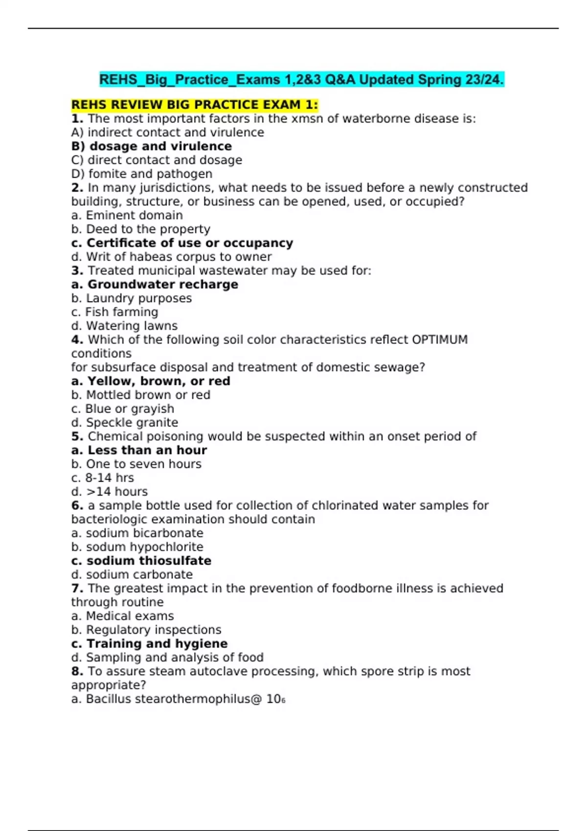 Exam (elaborations) NEHA REHS/RS (REHS) REHS Examination Review Work ...