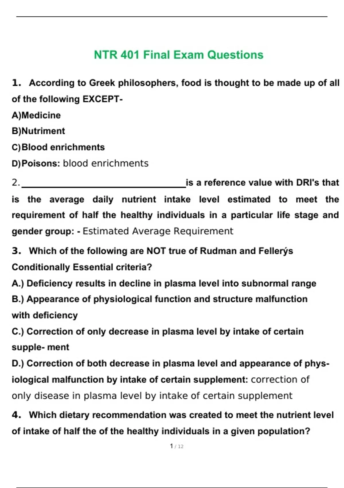 NTR Final Exam Practice Questions and Answers Complete - NTR - Stuvia US
