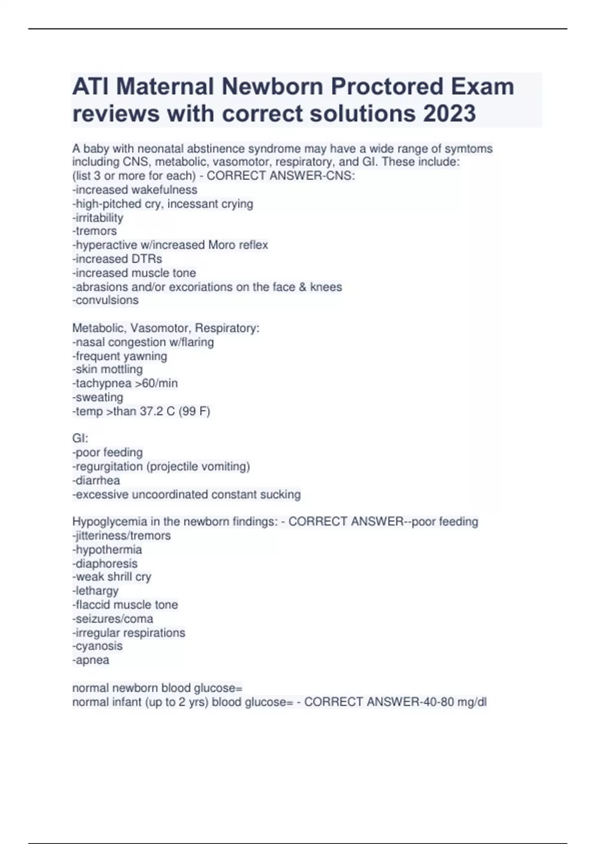 ATI Maternal Newborn Proctored Exam reviews with correct solutions 2023 ...