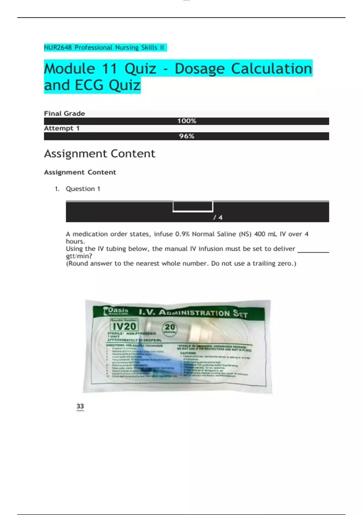 NUR2648 Professional Nursing Skills II Module 11 Quiz - Dosage ...
