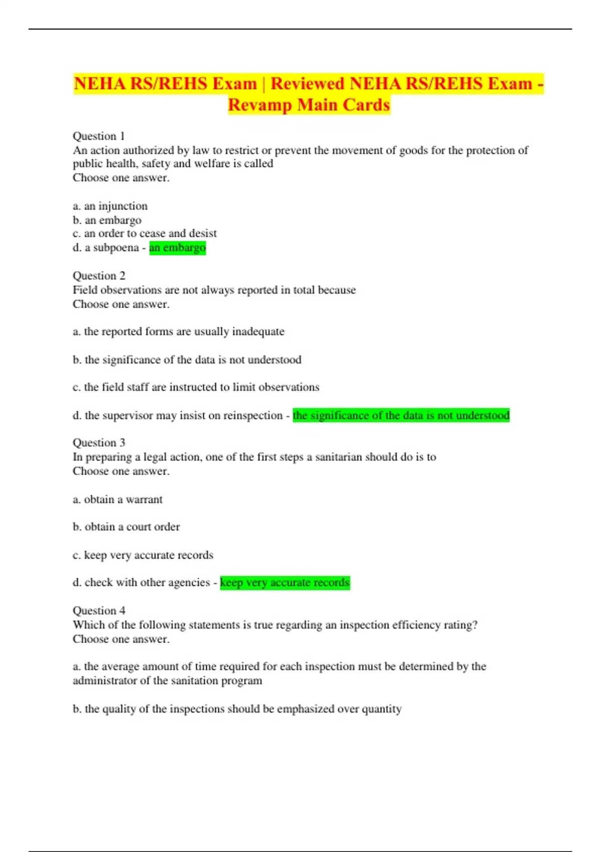 NEHA RS/REHS Exam | Reviewed NEHA RS/REHS Exam - Revamp Main Cards ...