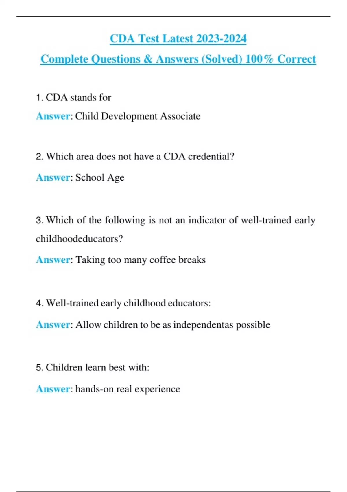 CDA Tests ( Test 1, 2 ) Latest Complete Questions & Answers (Solved ...