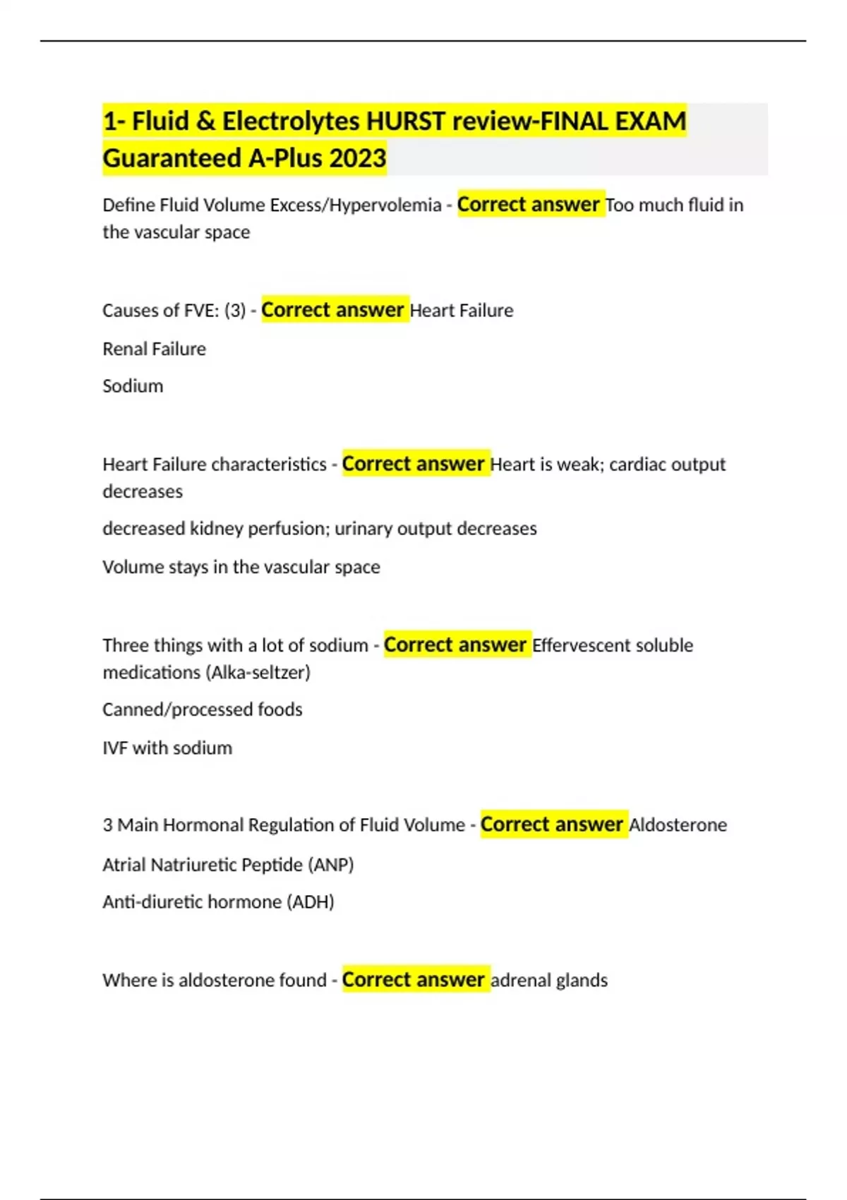 1- Fluid & Electrolytes HURST review-FINAL EXAM Guaranteed A-Plus 2023 ...