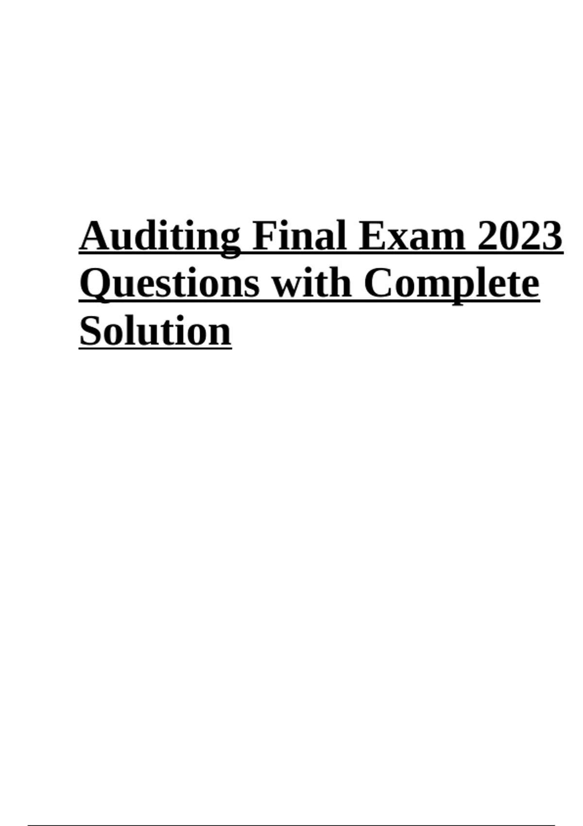 Auditing Final Exam Questions with Answers Graded A+ 2023 - Auditing ...