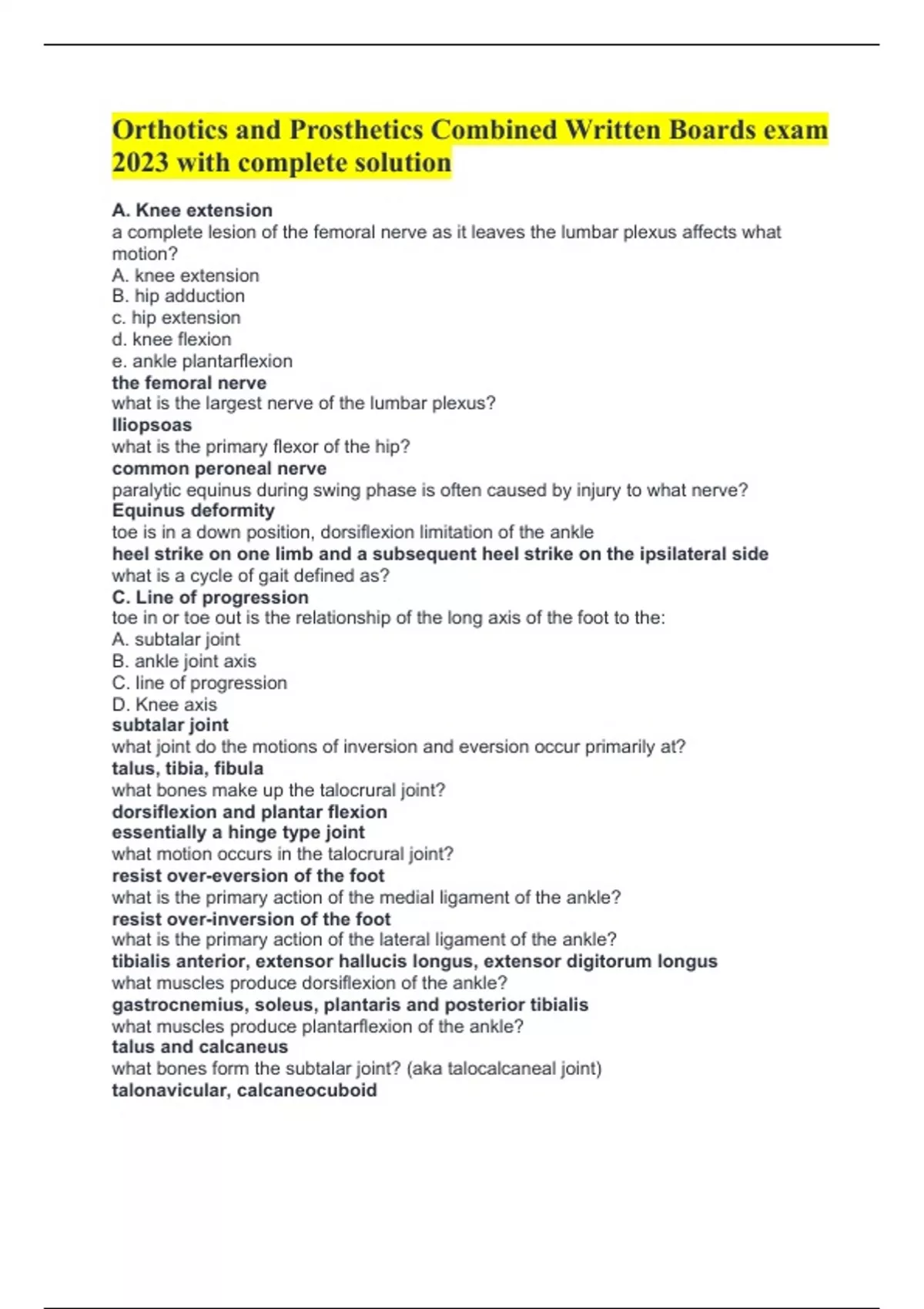 Orthotics and Prosthetics Combined Written Boards exam 2023 with ...