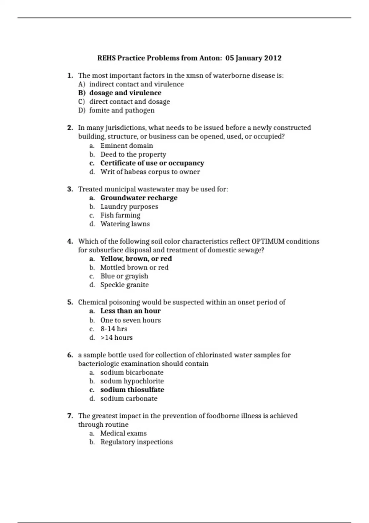 NEHA REHS/RS (REHS) REHS Examination Review Work Exams - JKO 101 ...