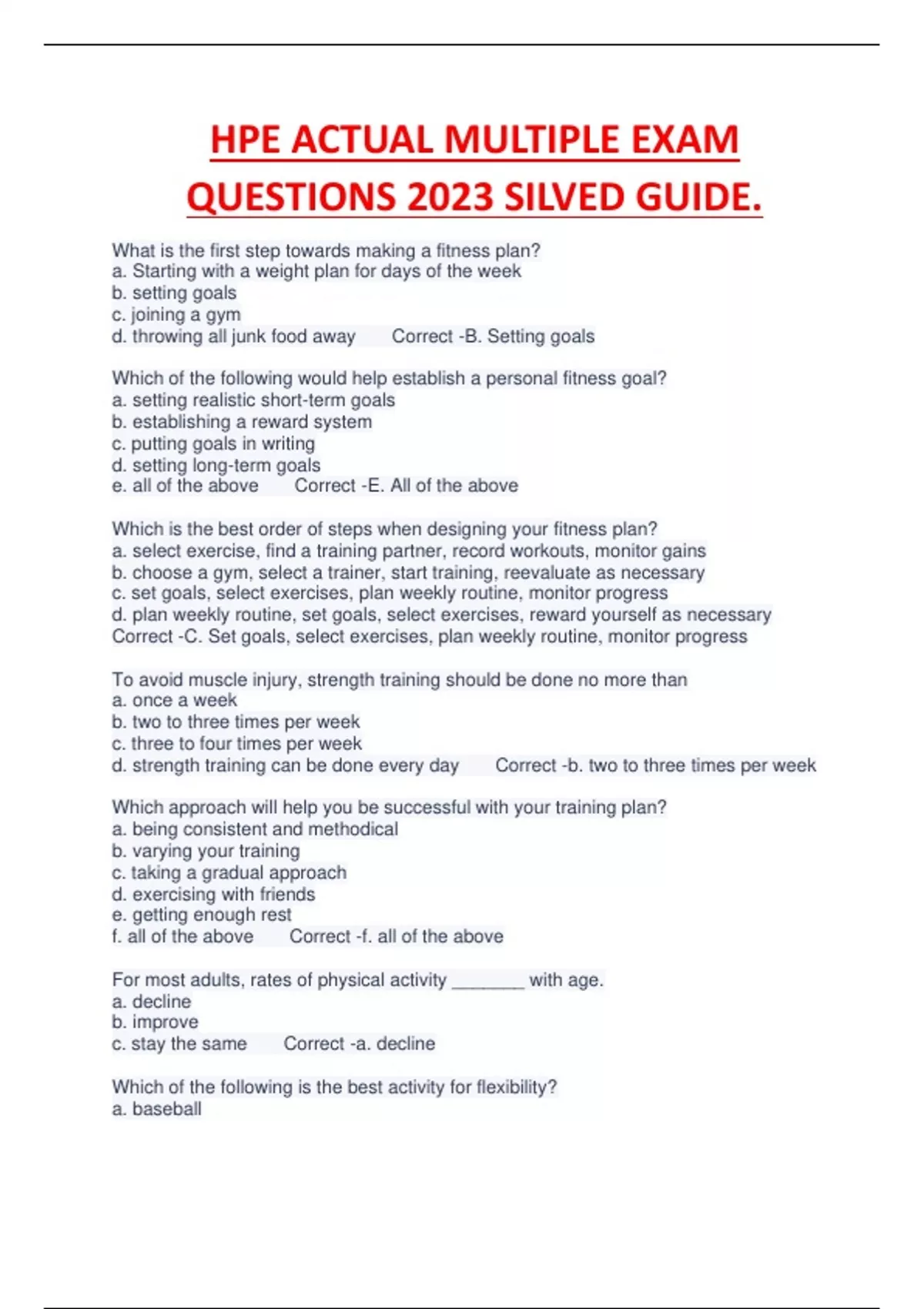 HPE ACTUAL MULTIPLE EXAM QUESTIONS 2023 SOLVED GUIDE RATED A+. - HPE - Stuvia US