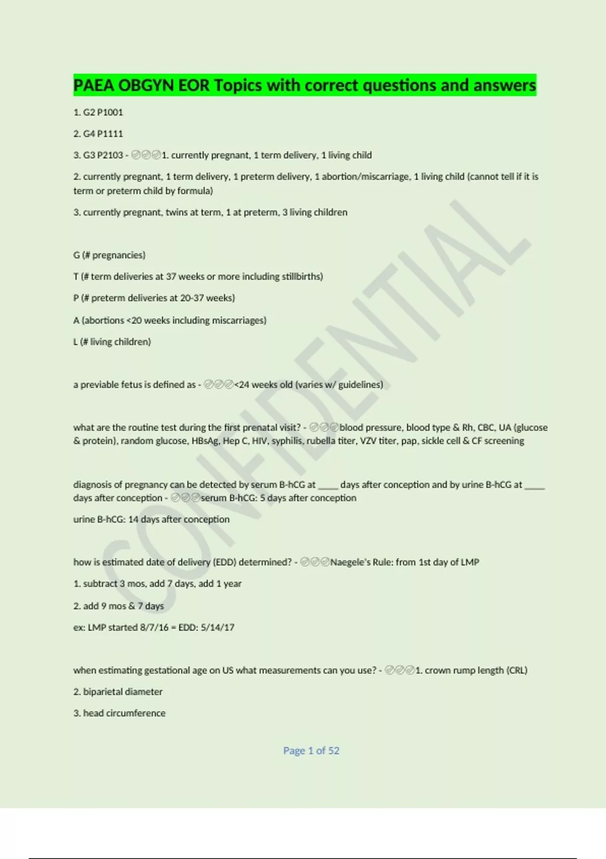 PAEA OBGYN EOR Topics with correct questions and answers - PAEA OBGYN ...