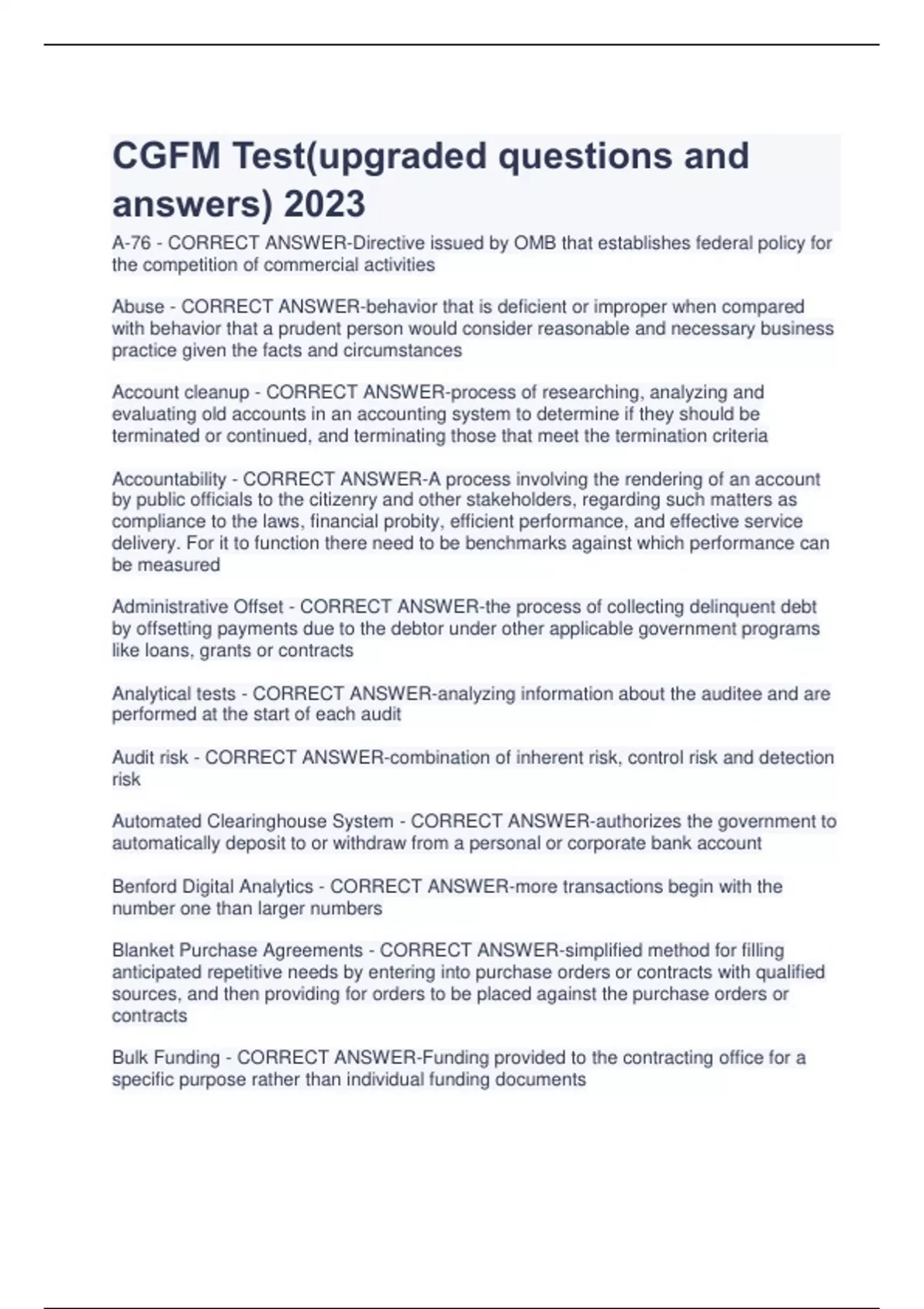 CGFM Test(upgraded questions and answers) 2023 - CGFM - Certified ...