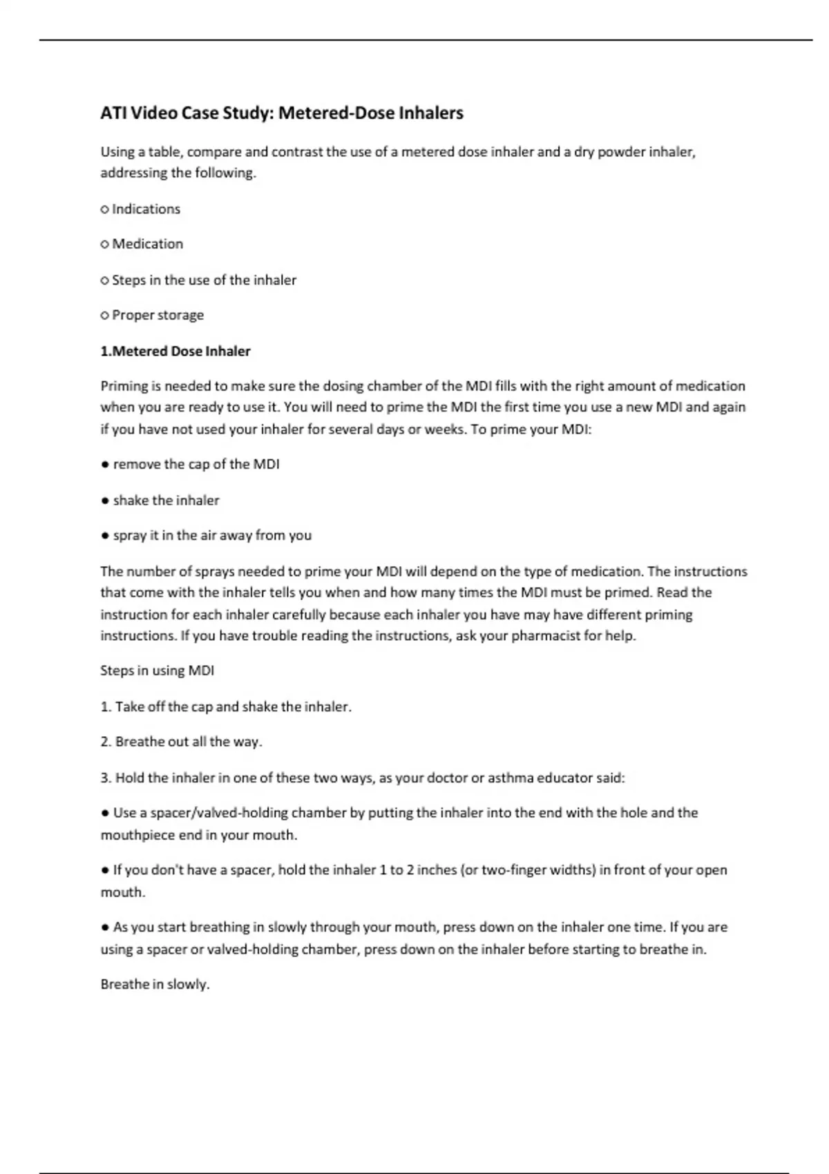 ATI Video Case Study: Metered-Dose Inhalers - NUR 204 - Stuvia US