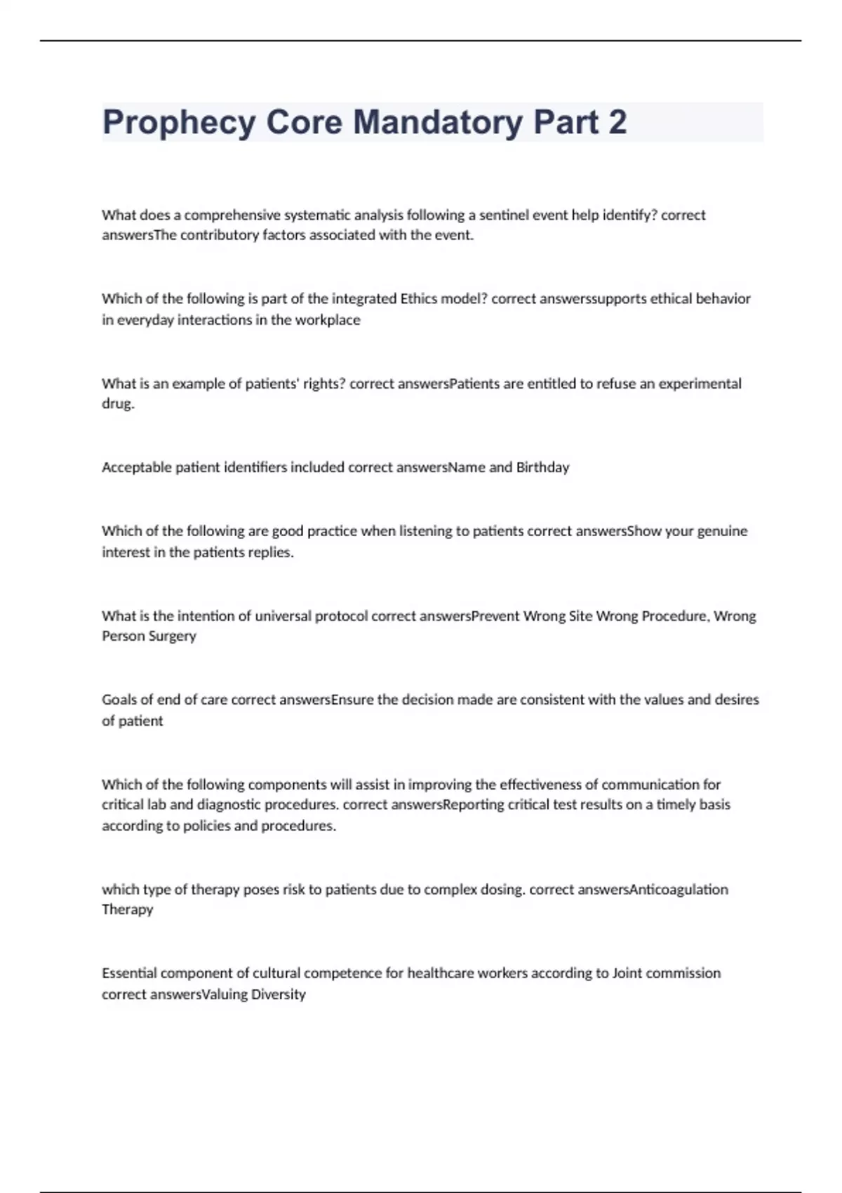 Prophecy Core Mandatory Part 2 EXAM 2023 WITH 100% CORRECT ANSWERS ...