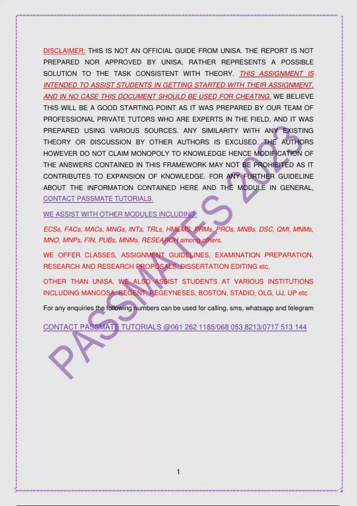 HRBUS85 ASSIGNMENT 1 2023 DETAILED GUIDELINE - HRBUS85 Research Project Human Resource ...