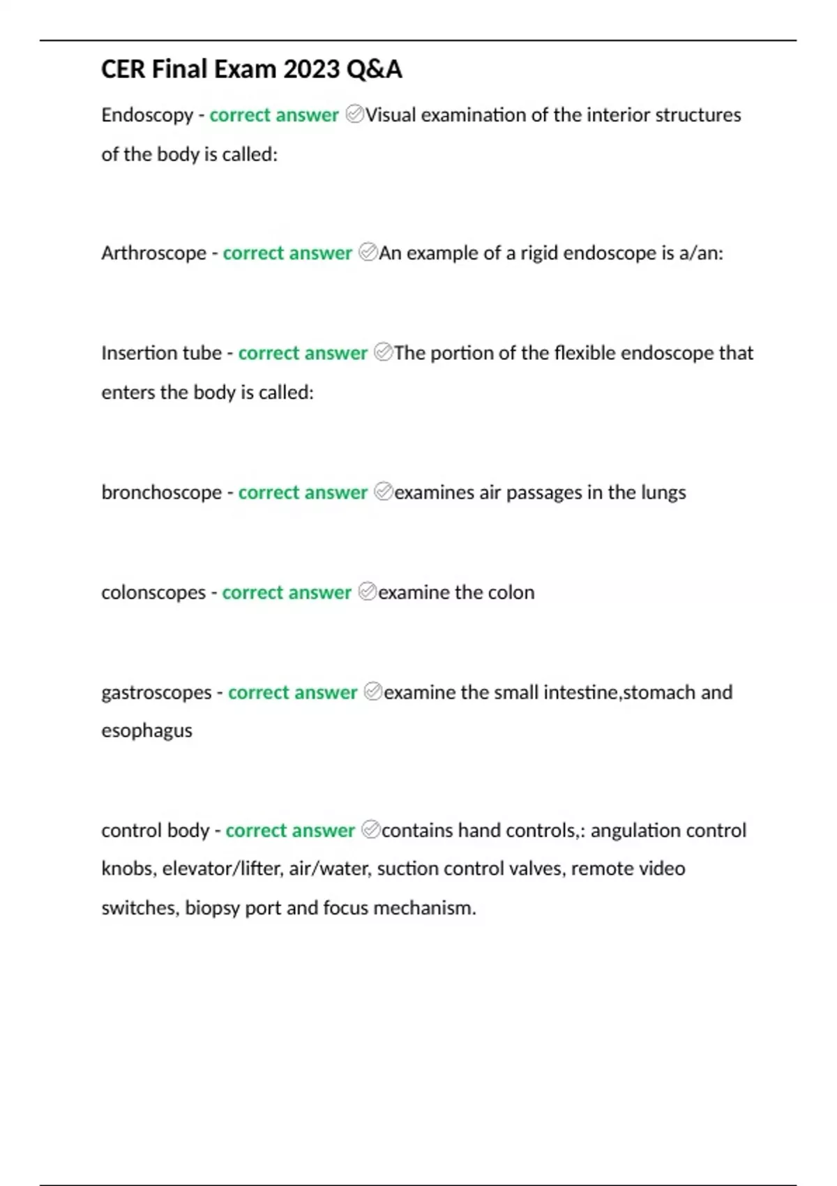 CER Final Exam 2023 Q&A - CER - Stuvia US