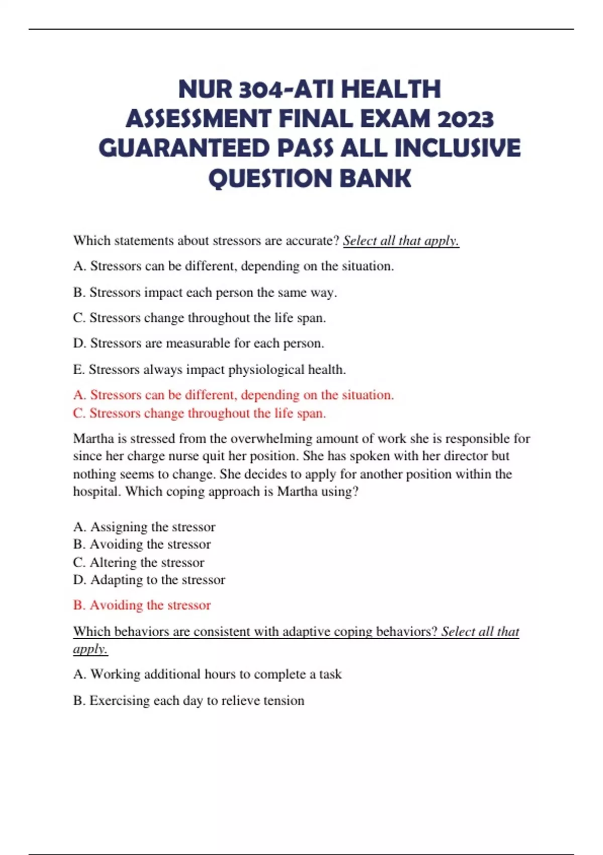 NUR 304-ATI HEALTH ASSESSMENT FINAL EXAM 2023 GUARANTEED PASS ALL ...