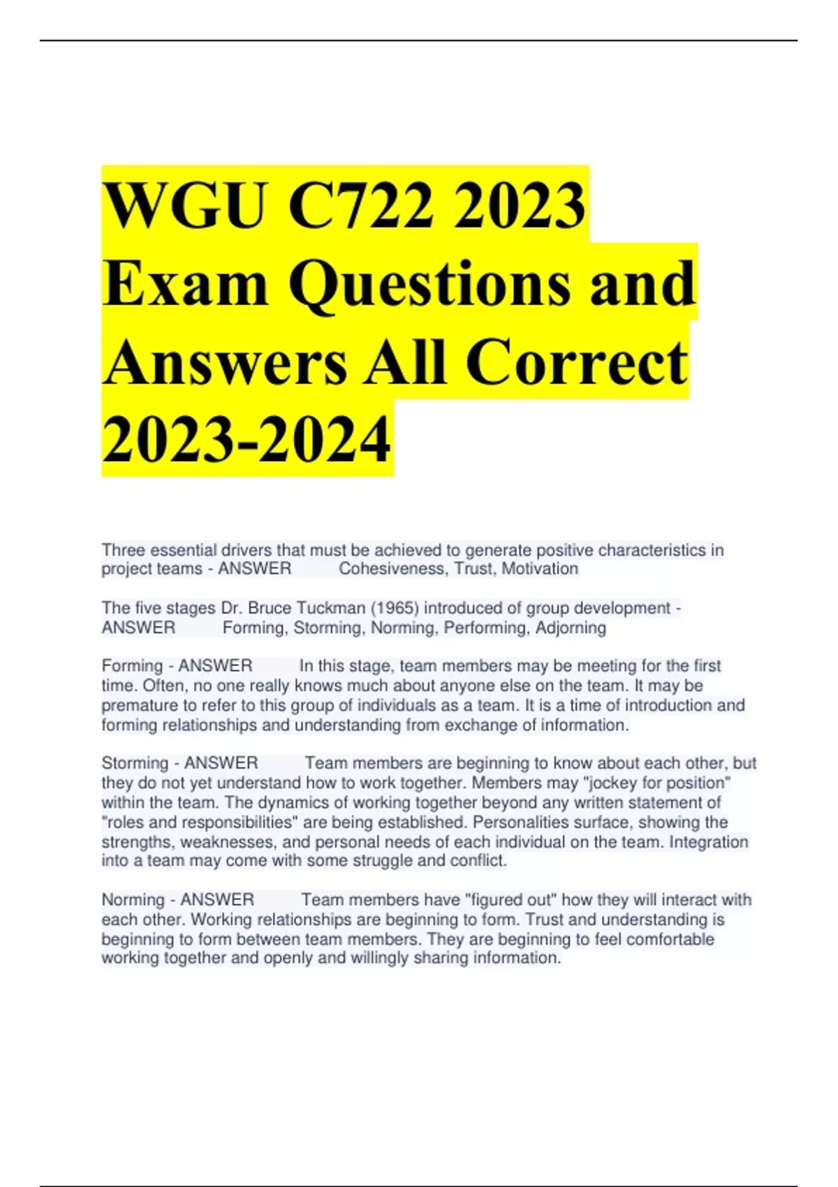 WGU C722 2023 Exam Questions and Answers All Correct - WGU C722 - Stuvia US