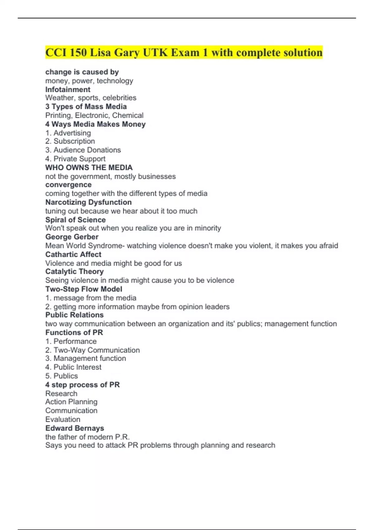 CCI 150 Lisa Gary UTK Exam 1 with complete solution - CCI 150 - Stuvia US