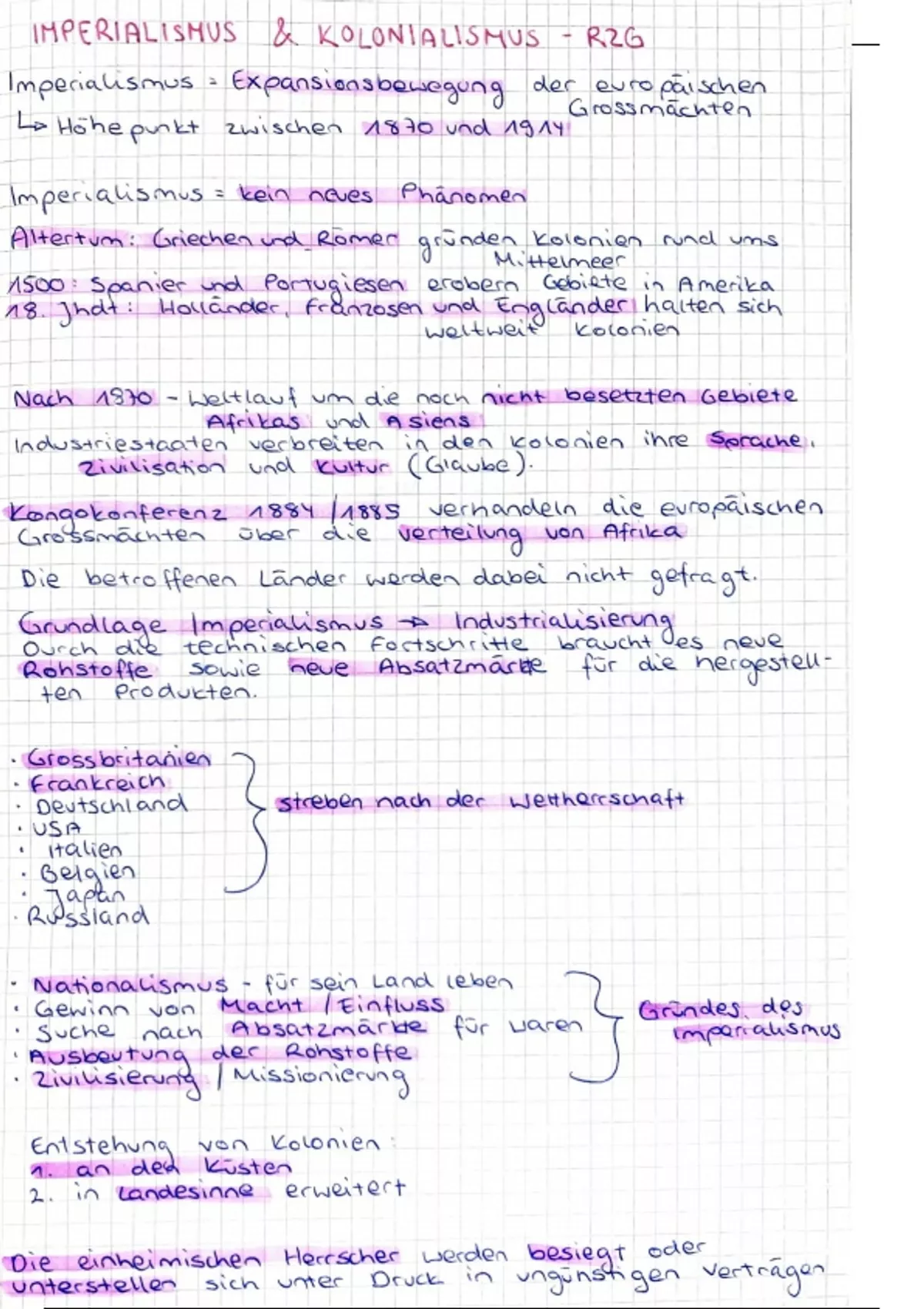 Lernzettel zum Thema "Imperialismus" - Geschichte - Stuvia US