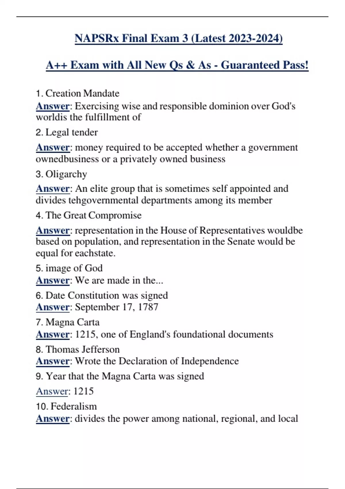 NAPSRx Final Exam 3 (Latest ) A++ Exam with All New Qs & As ...