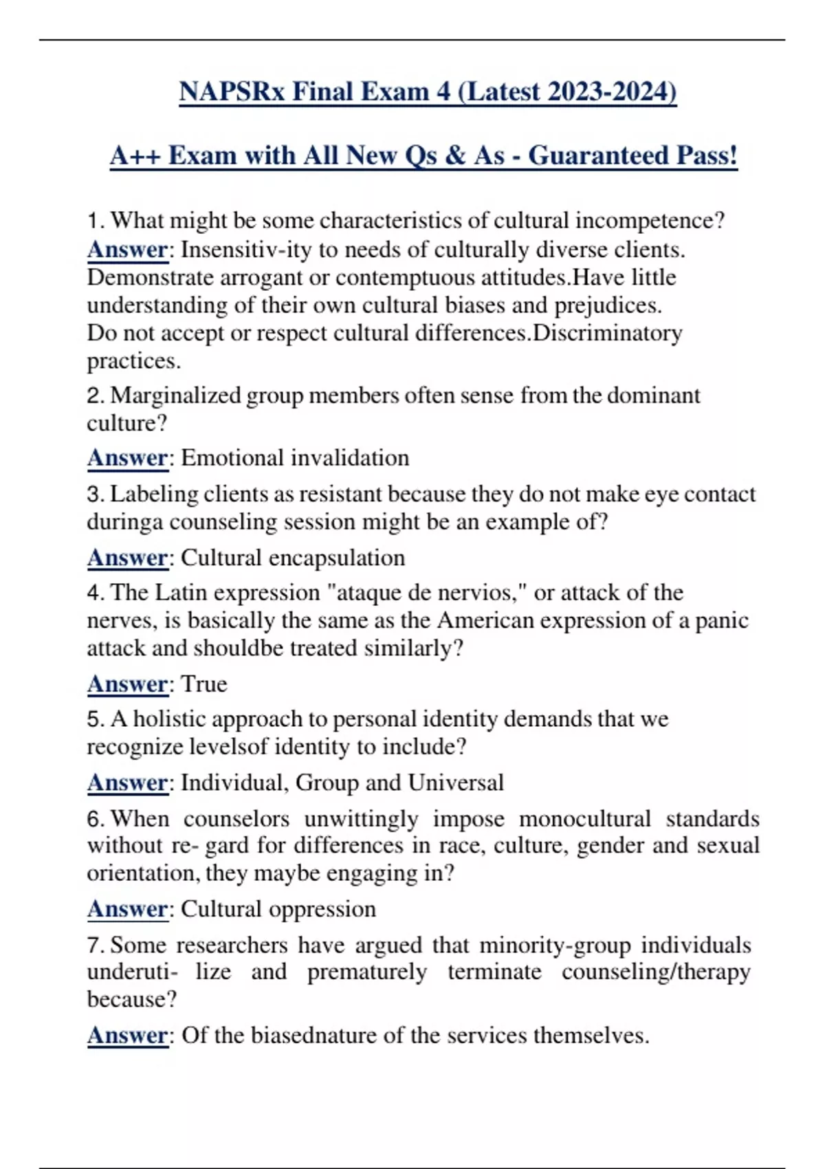 NAPSRx Final Exam 4 (Latest ) A++ Exam with All New Qs & As ...