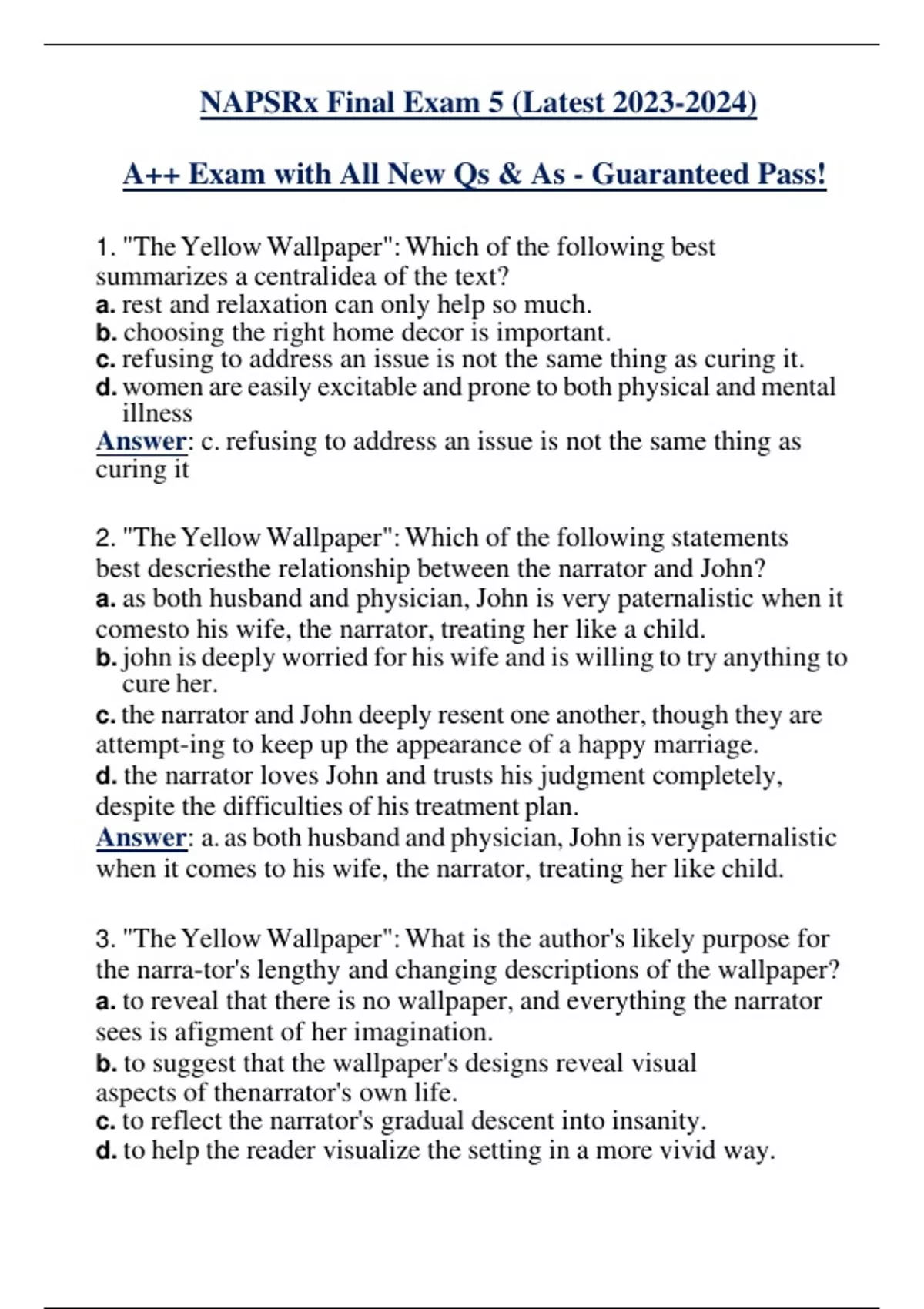 NAPSRx Final Exam 5 (Latest ) A++ Exam with All New Qs & As ...