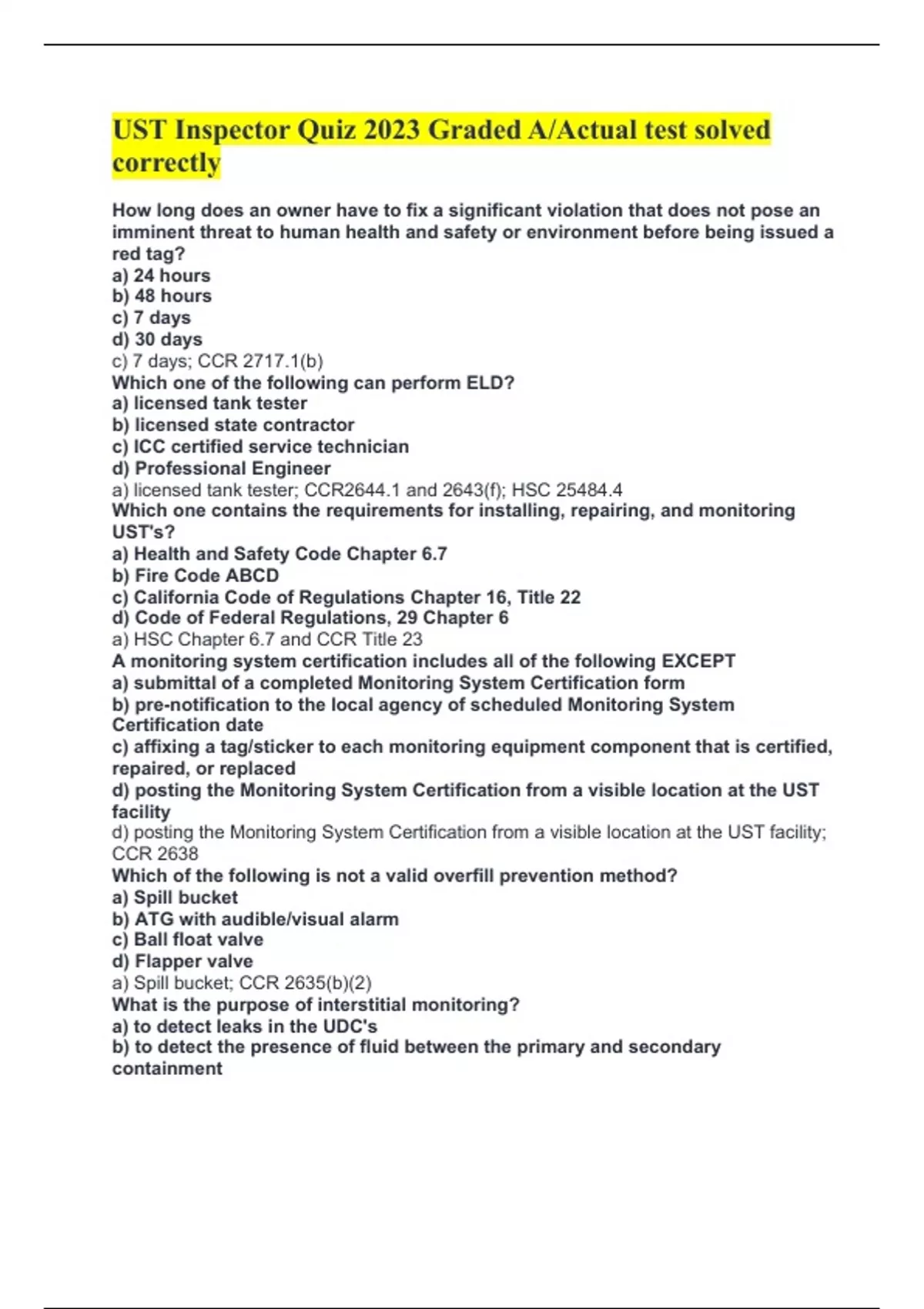 UST Inspector Quiz 2023 Graded A/Actual test solved correctly - UST ...