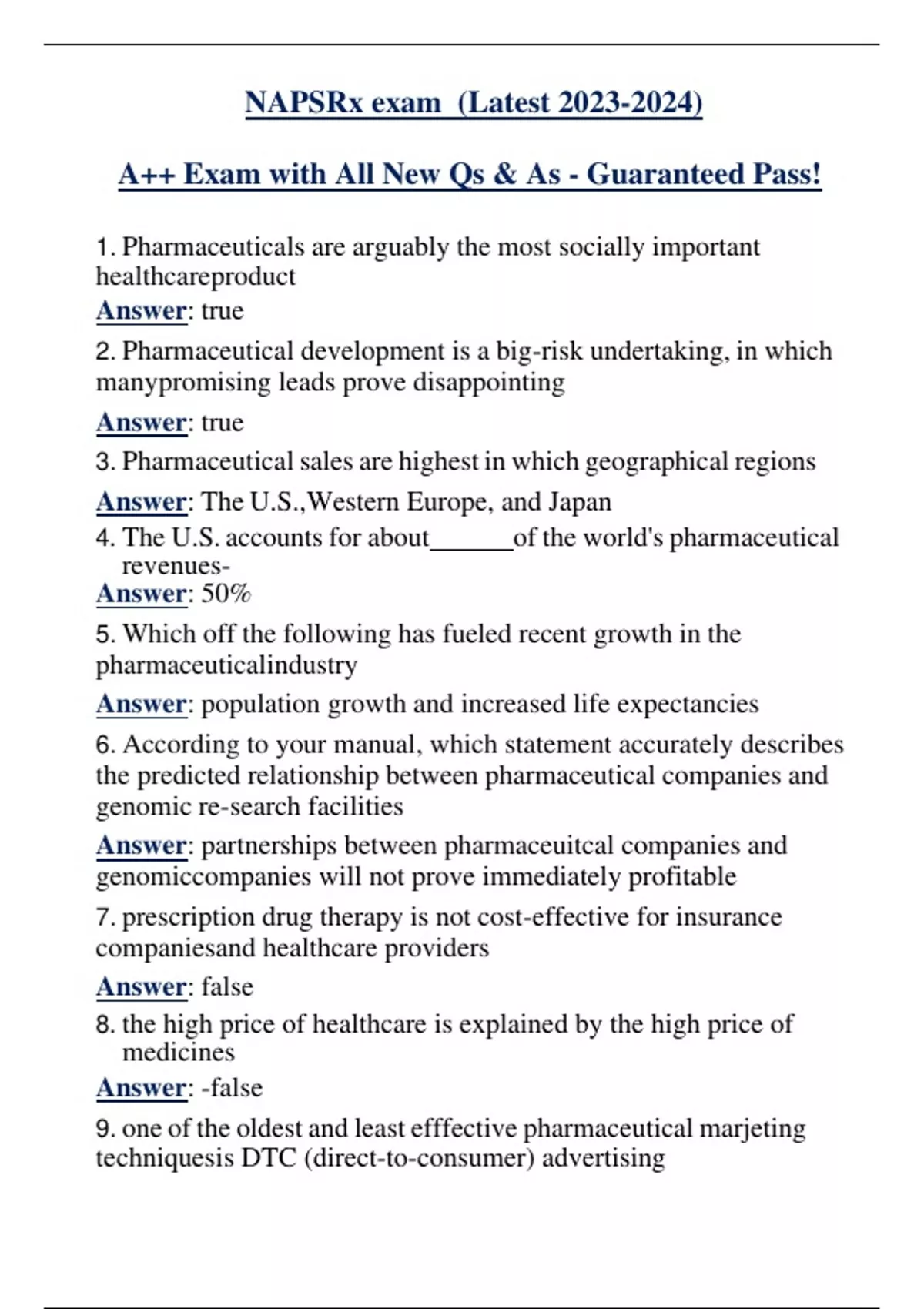 NAPSRx exam (Latest ) A++ Exam with All New Qs & As - Guaranteed Pass ...