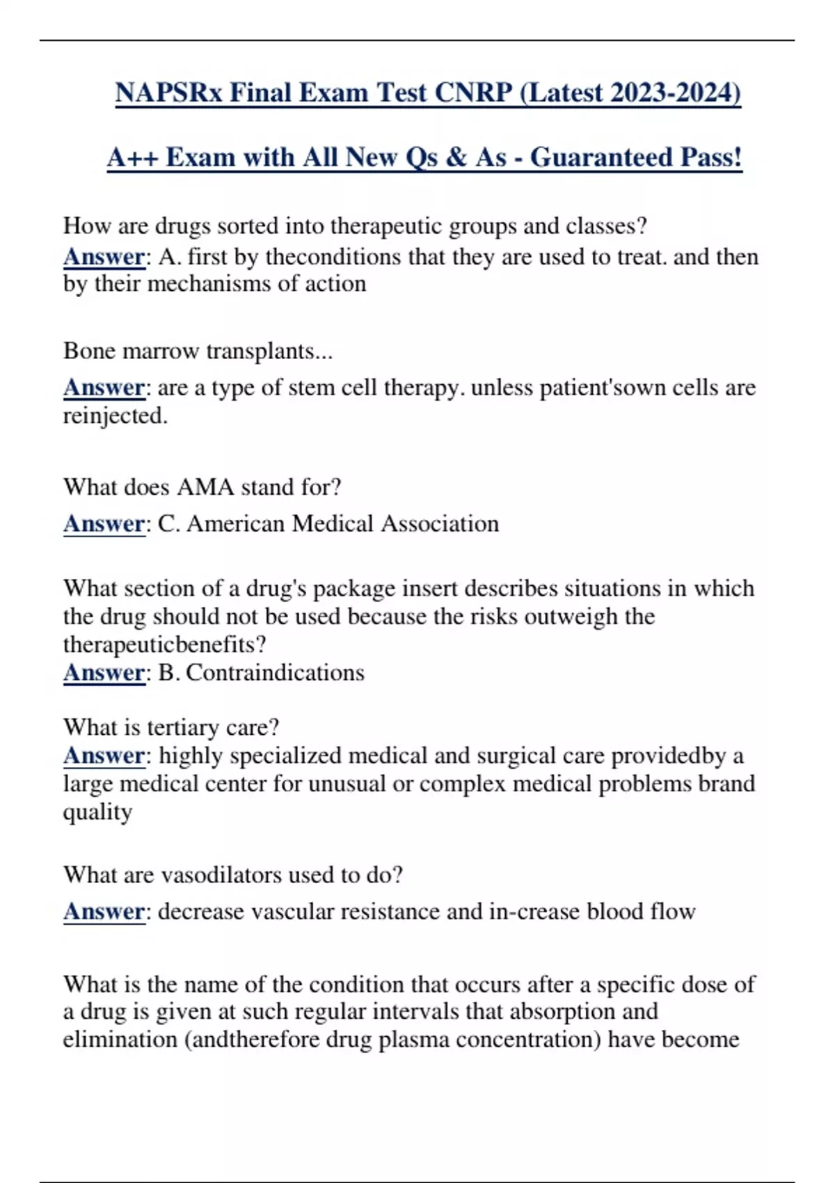 NAPSRx Final Exam Test CNRP (Latest ) A++ Exam with All New Qs & As ...