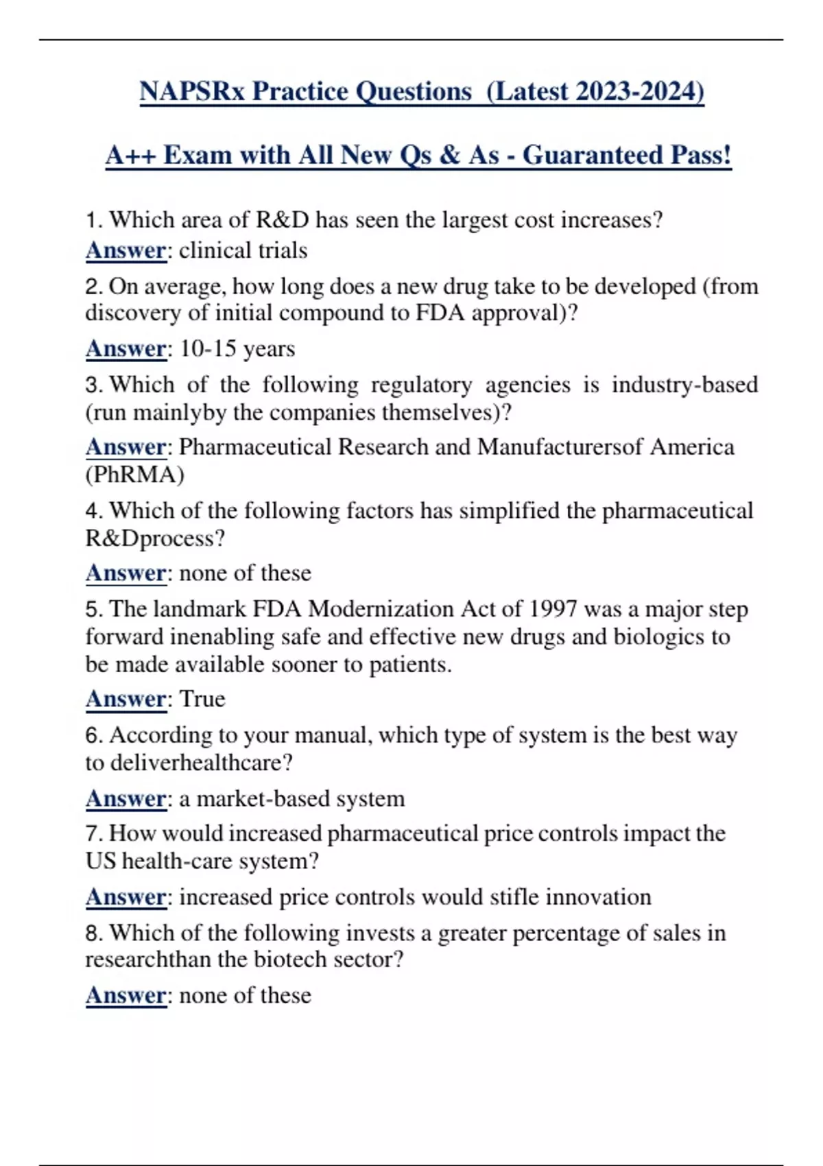 NAPSRx Practice Questions (Latest ) A++ Exam with All New Qs & As ...
