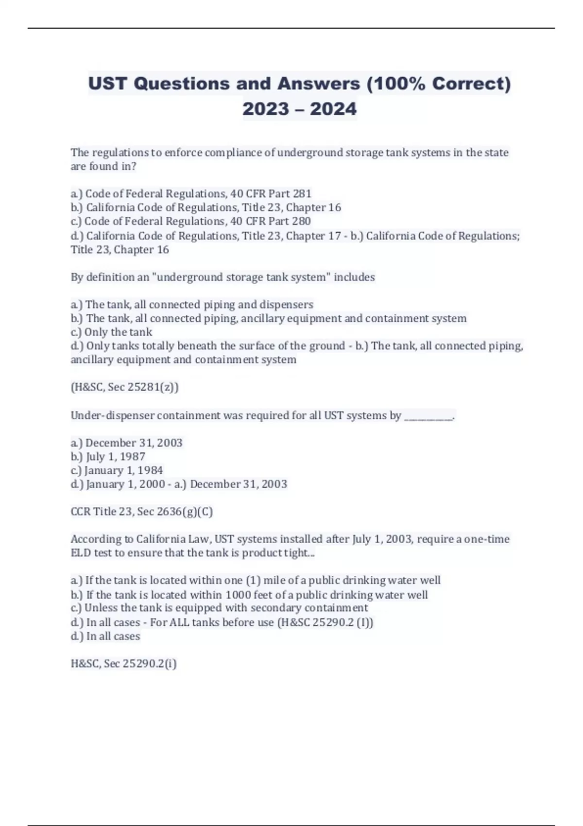UST Questions and Answers (100% Correct) 2023 – 2024 - UST - Stuvia US