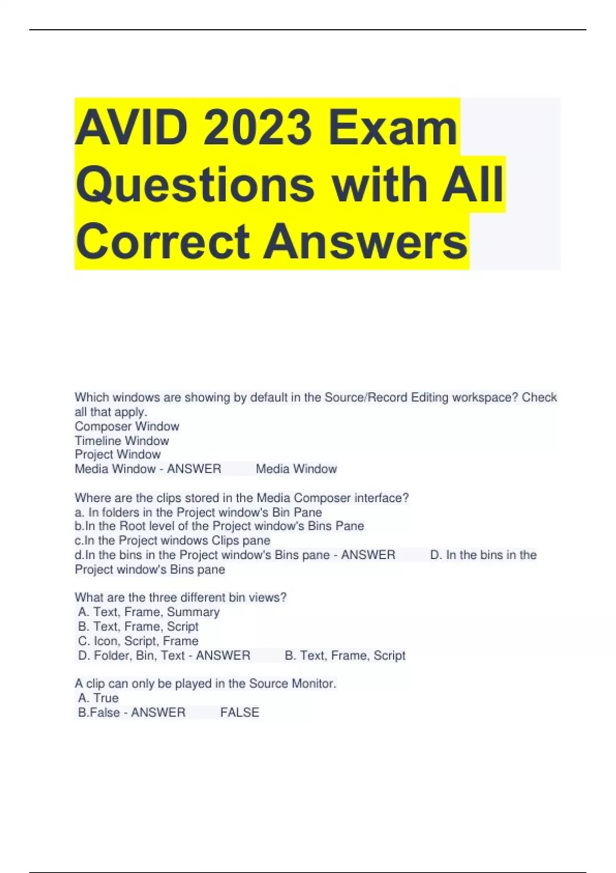 AVID 2023 Exam Questions with All Correct Answers - AVID - Stuvia US