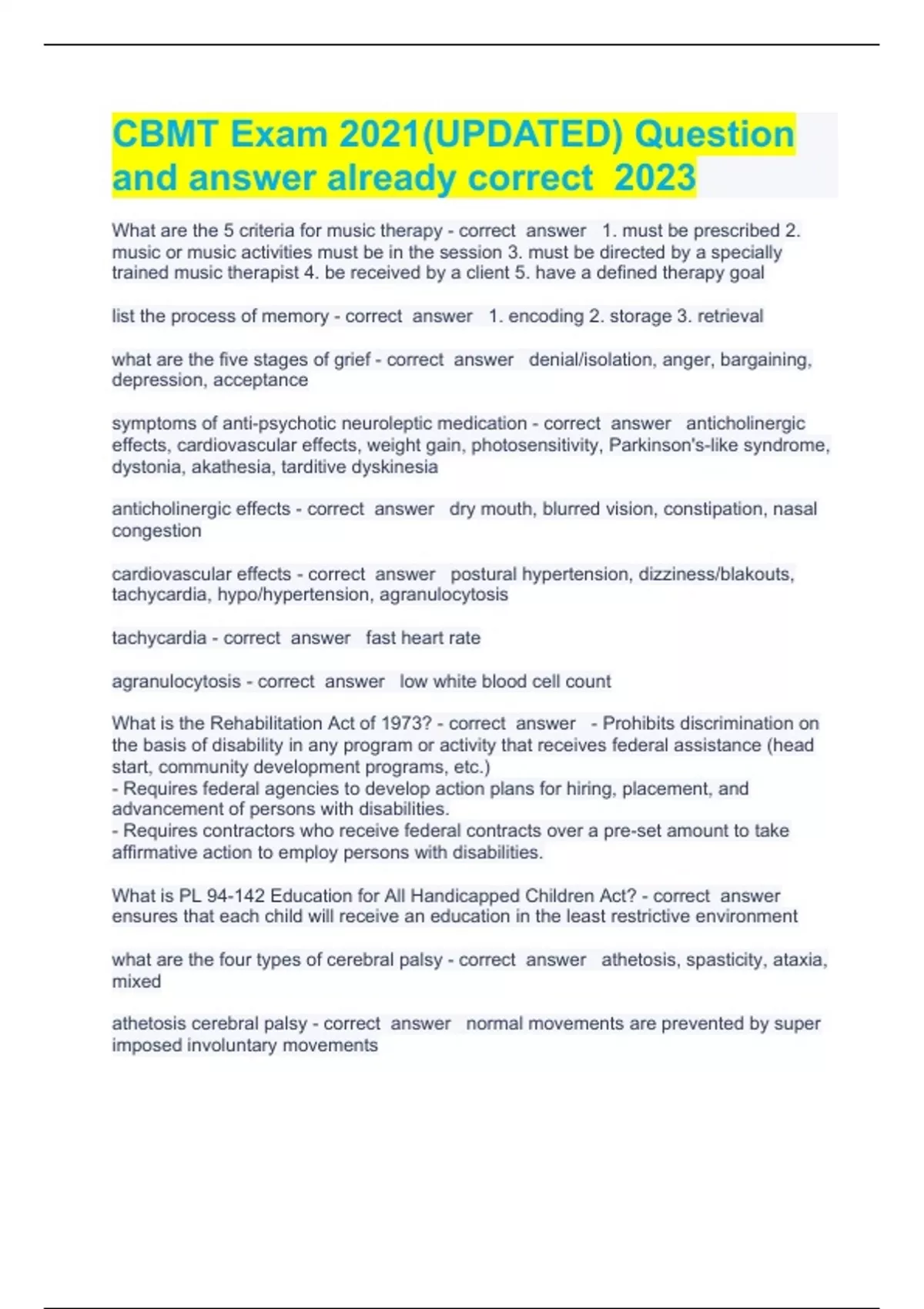 CBMT Exam 2021(UPDATED) Question and answer already correct 2023 - CBMT ...