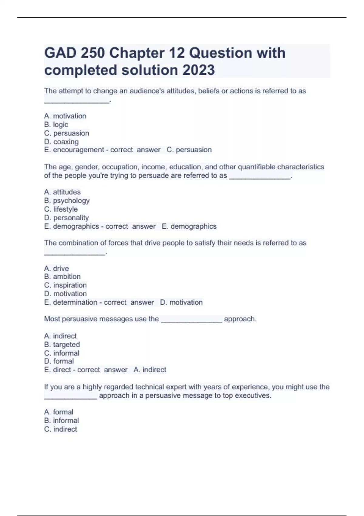 GAD 250 Chapter 12 Question with completed solution 2023 - GAD 250 ...