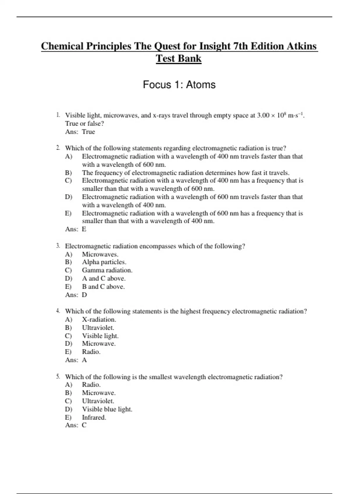 Test Bank for Chemical Principles The Quest for Insight 7th Edition ...