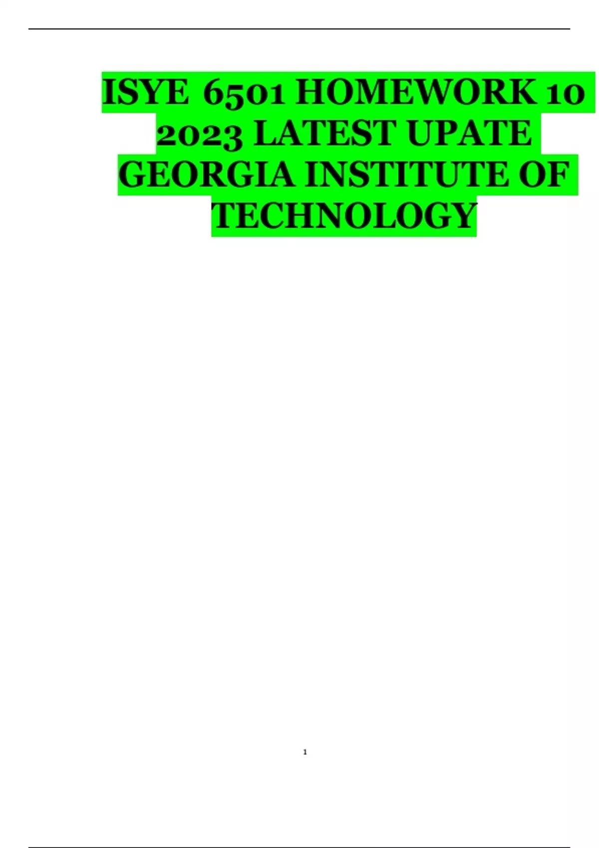 ISYE 6501 HOMEWORK 10 2023 LATEST UPATE GEORGIA INSTITUTE OF TECHNOLOGY ...