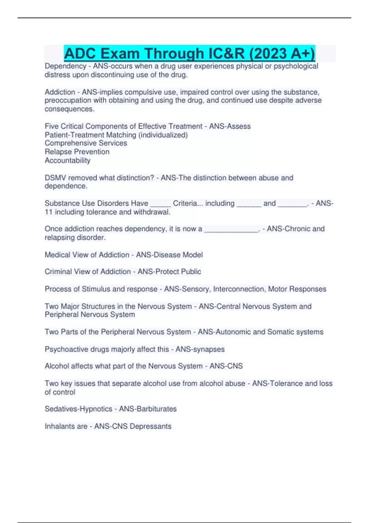 ADC Exam Through IC&R (2023 A+) - ADC Exa Through IC&R - Stuvia US