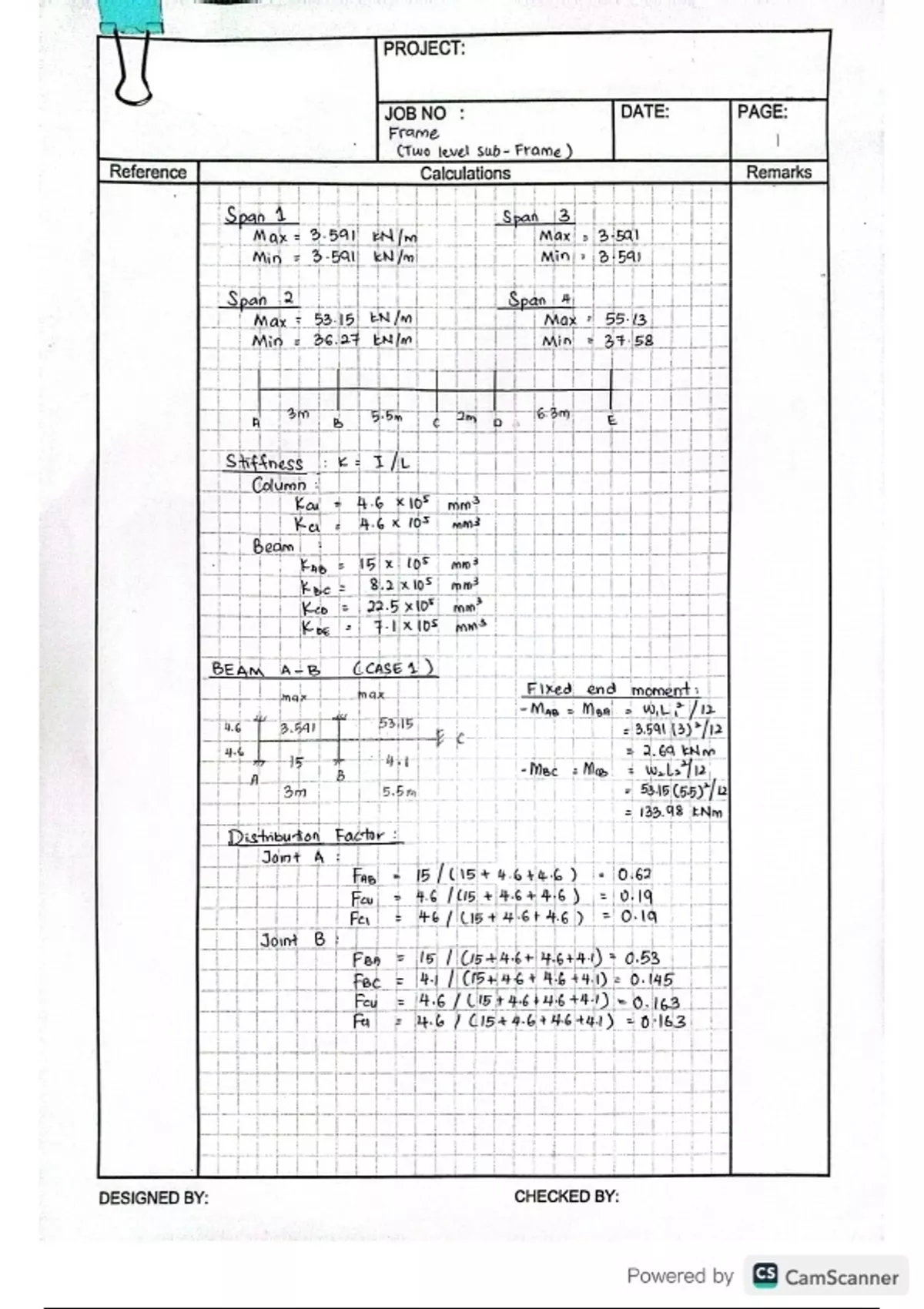 Complete calculation for frame (two way sub-frame) - Reinforcement ...