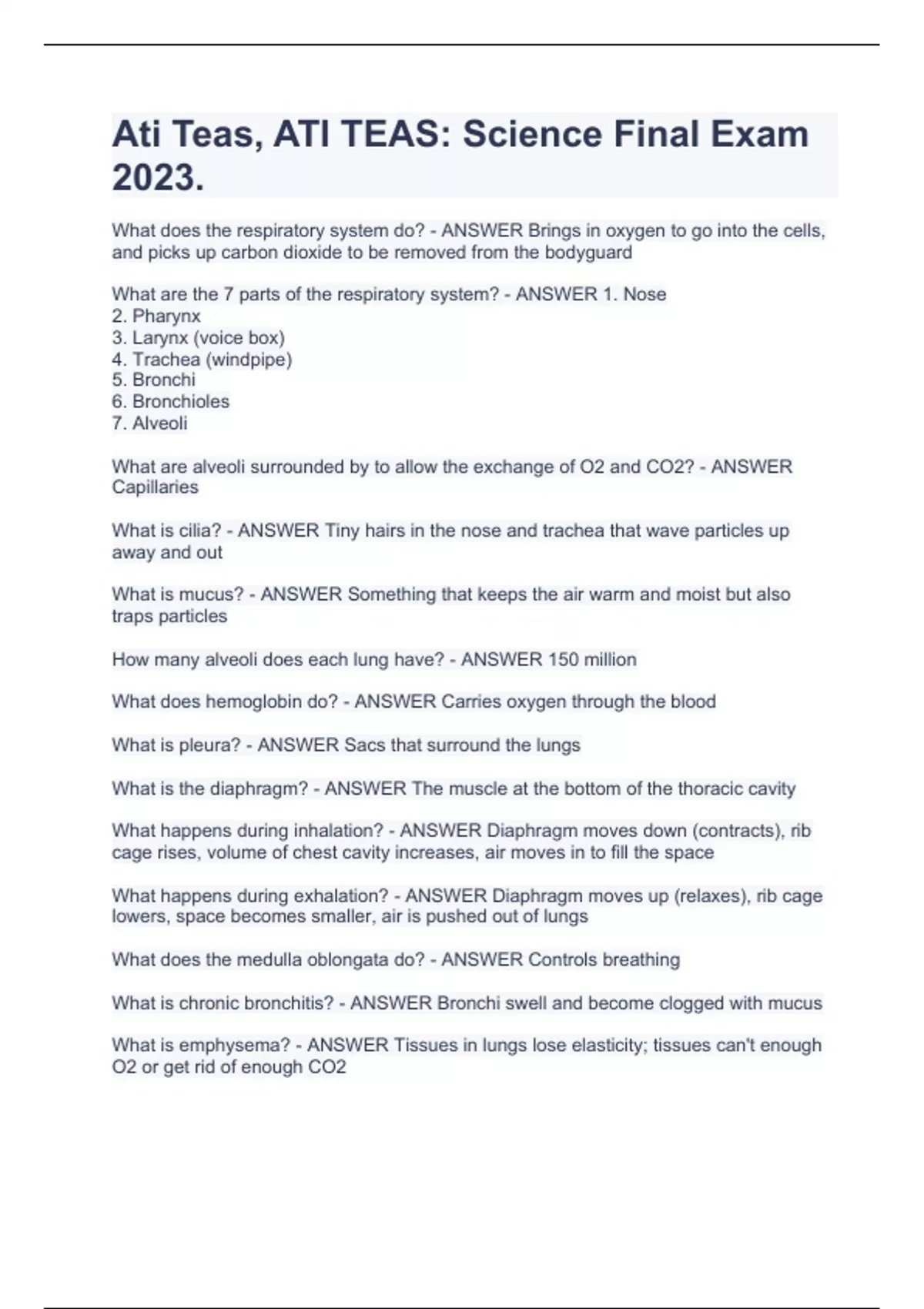 Ati Teas, ATI TEAS: Science Final Exam 2023. - ATI TEAS - Stuvia US