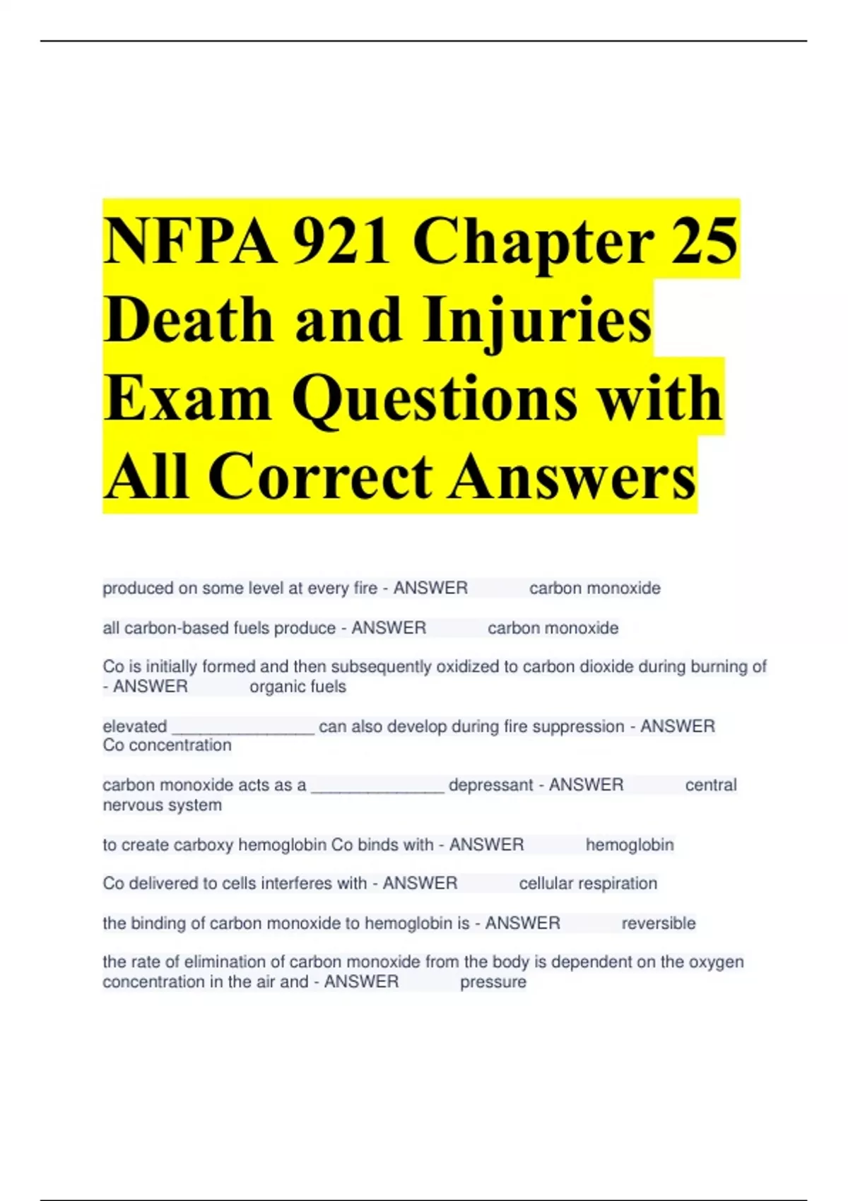 NFPA 921 Chapter 25 Death and Injuries Exam Questions with All Correct ...